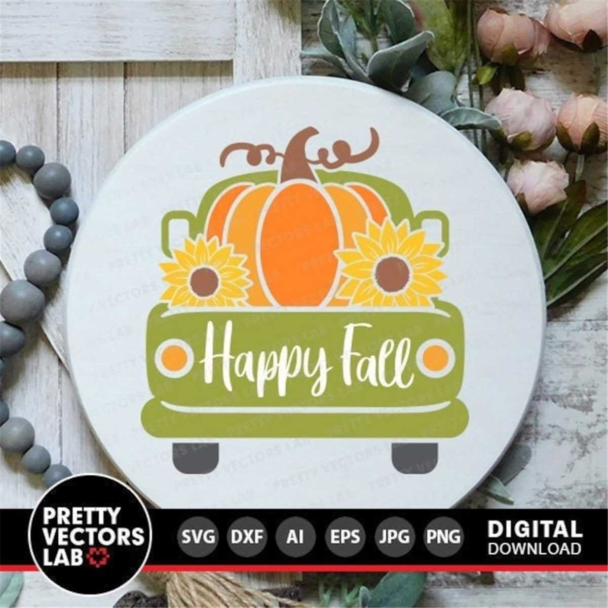 Pumpkin Truck Svg, Truck with Sunflowers Svg, Fall Sign Cut | Inspire ...