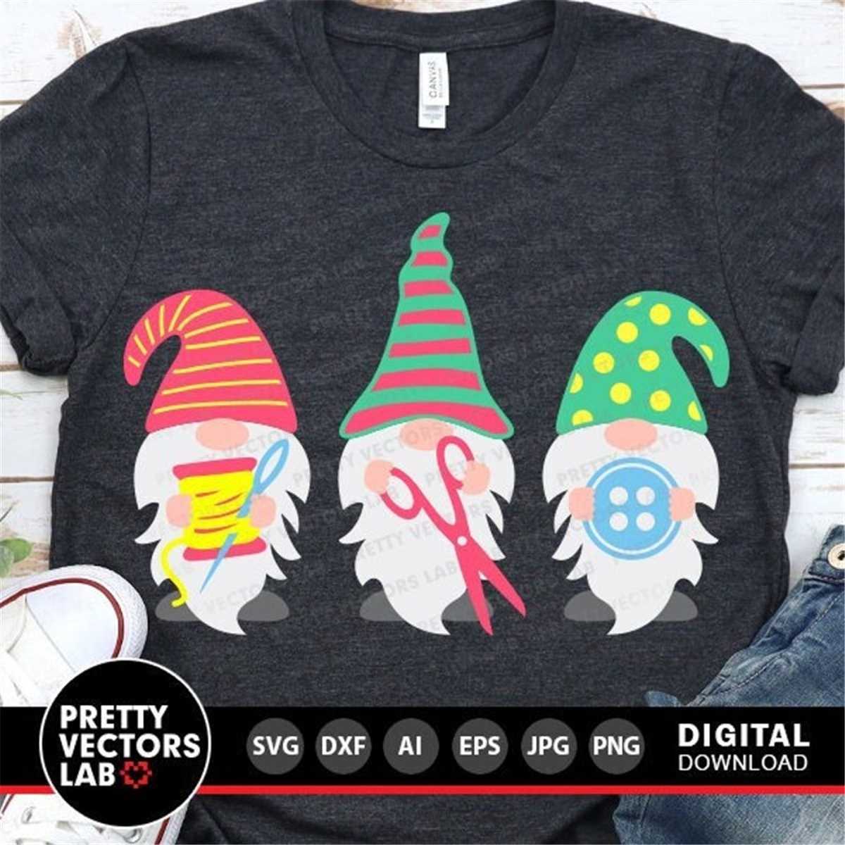 Gnomes Holding Sewing Items Svg, Three Gnomes Cut Files, Gno | Inspire ...