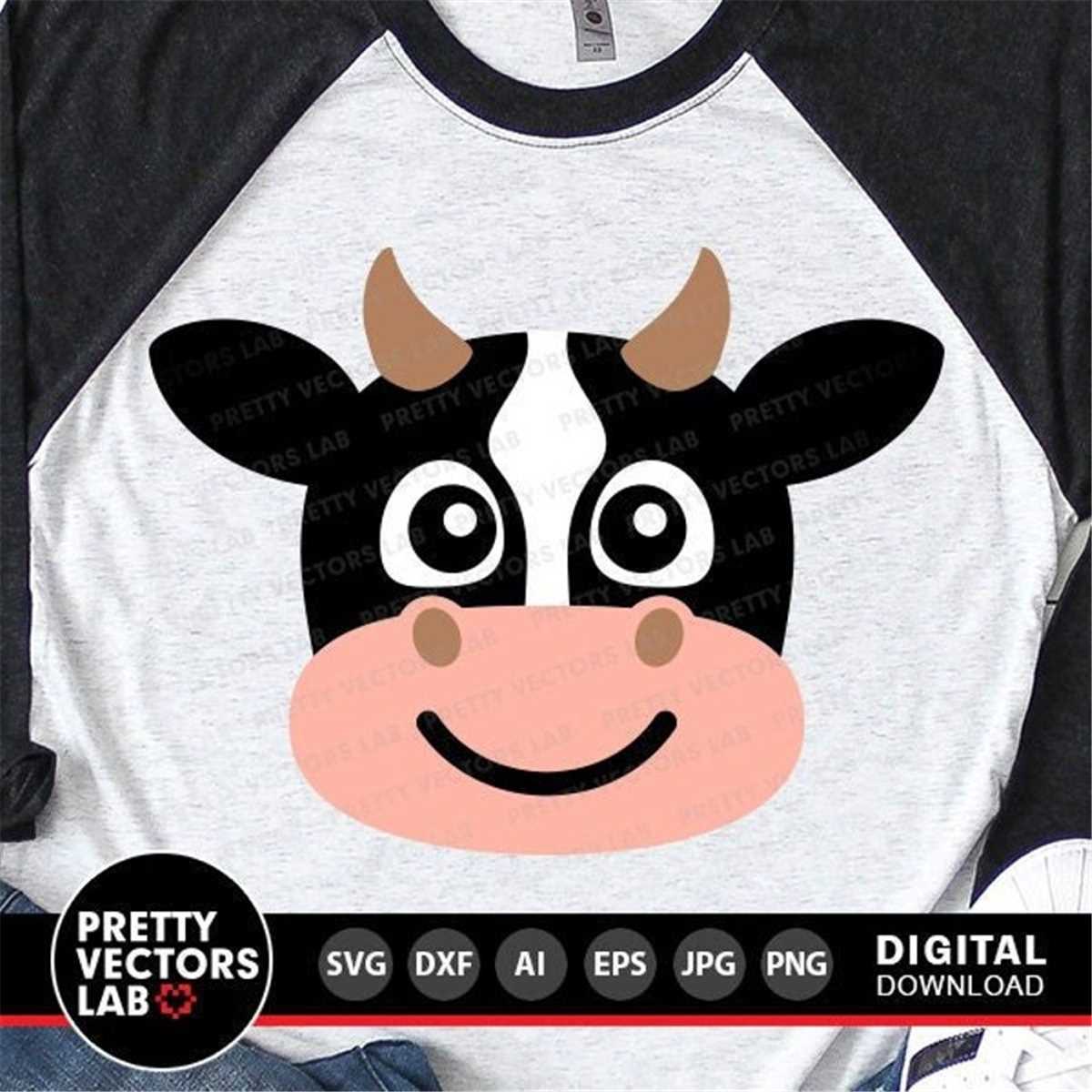 Cow Svg, Cow Face Cut File, Kids Svg, Farm Animal Svg Dxf Ep - Inspire ...