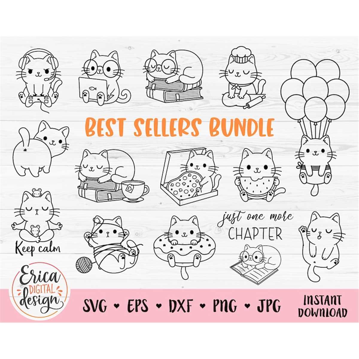 Cat outline SVG Bundle Bestseller cut file for Cricut Silhou | Inspire ...