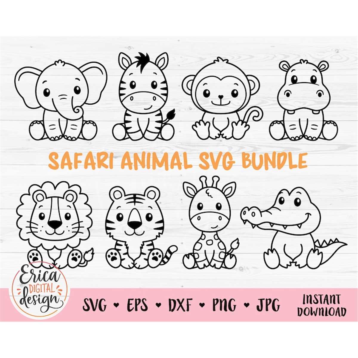 Safari animals outline SVG Cute african jungle animal cut fi | Inspire ...