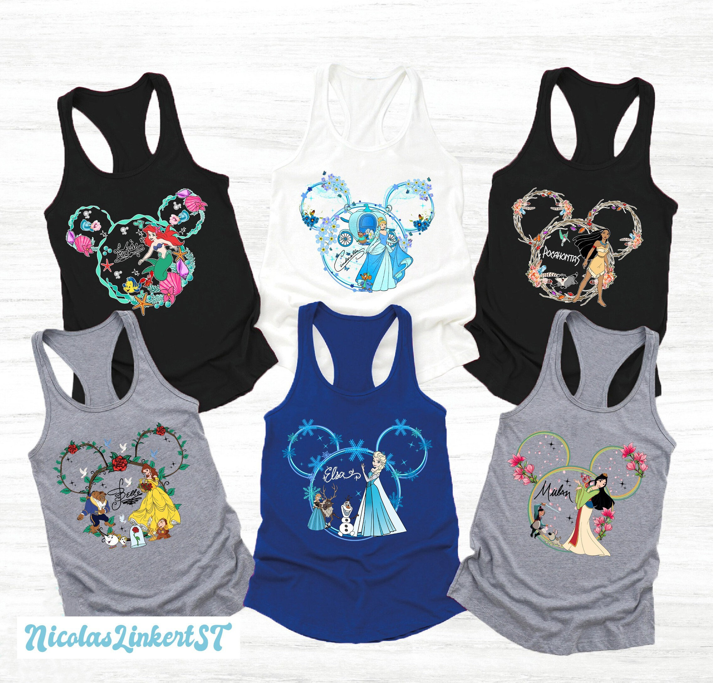 Disney Princess Mickey head Tanks, Princess Flowers Tank, Be | Inspire ...