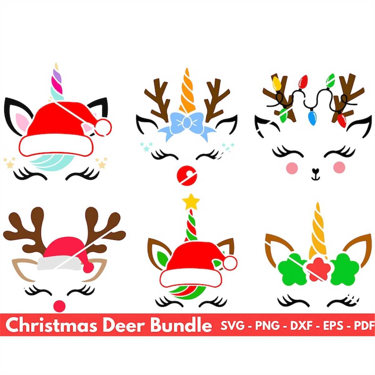 Christmas Reindeer Faces SVG Bundle, Reindeer SVG, Girl Rein | Inspire ...