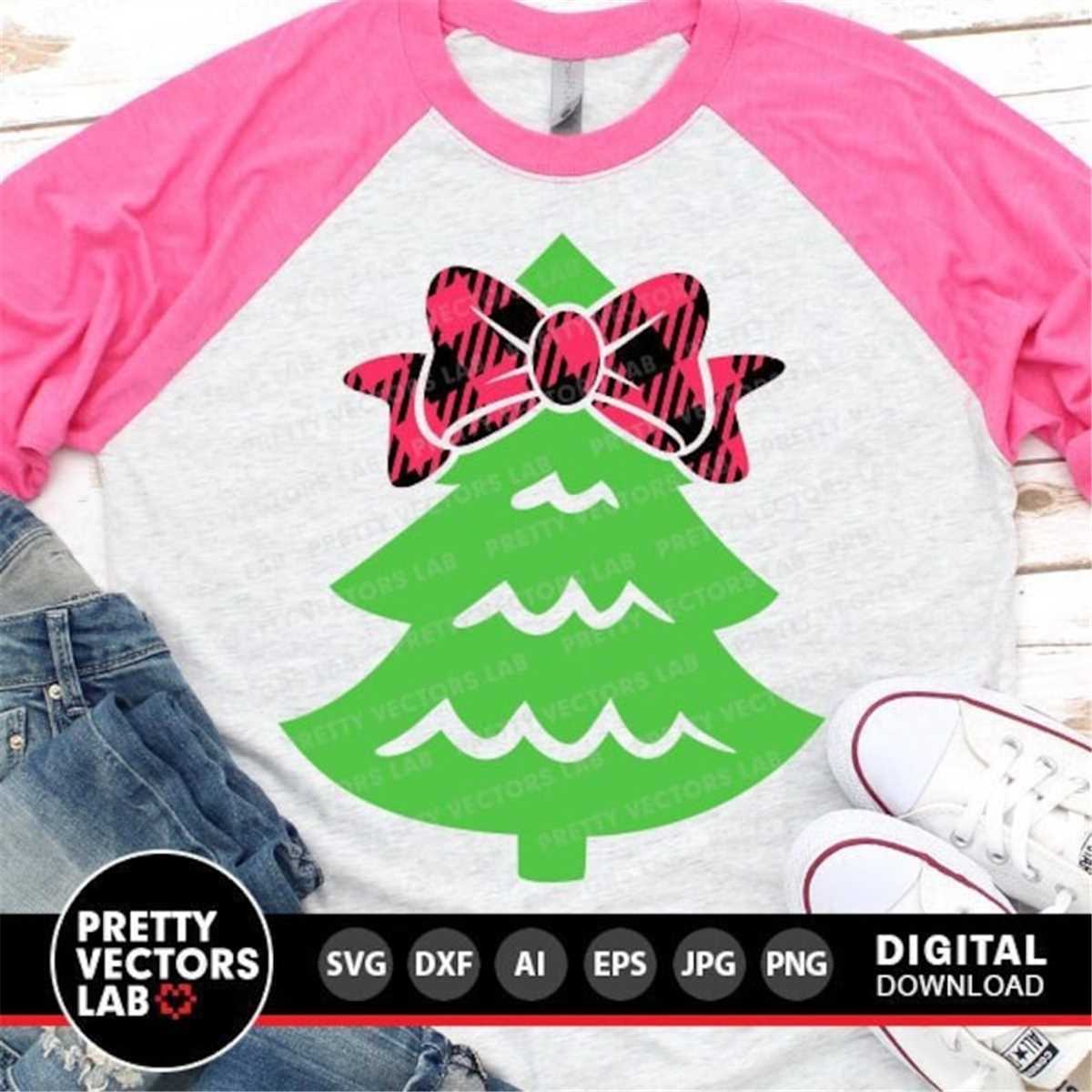 Girl Christmas Tree Svg, Christmas Svg, Tree with Plaid Bow | Inspire ...