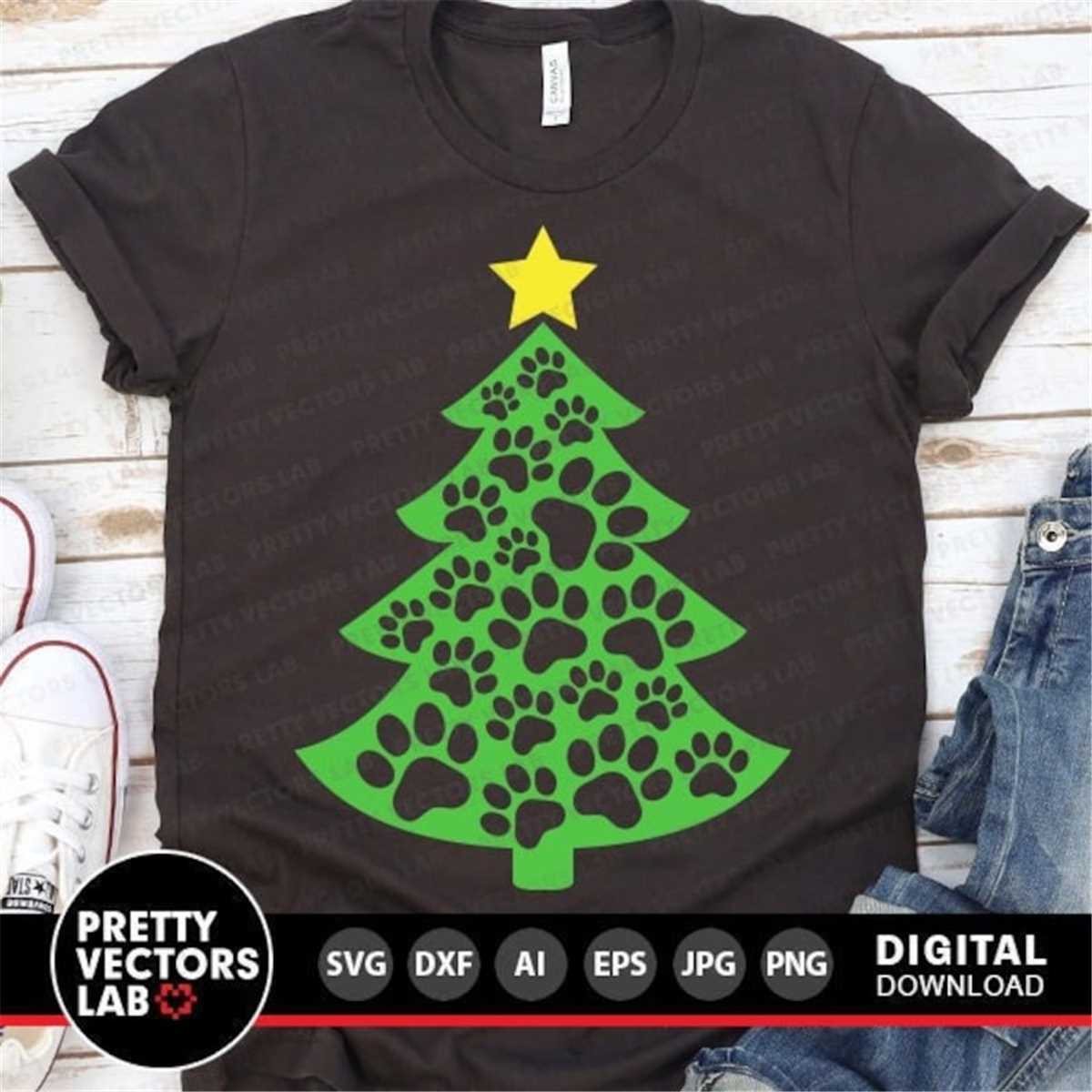 Paw Print Christmas Tree Svg, Christmas Paw Svg, Dog Paw Cut | Inspire ...