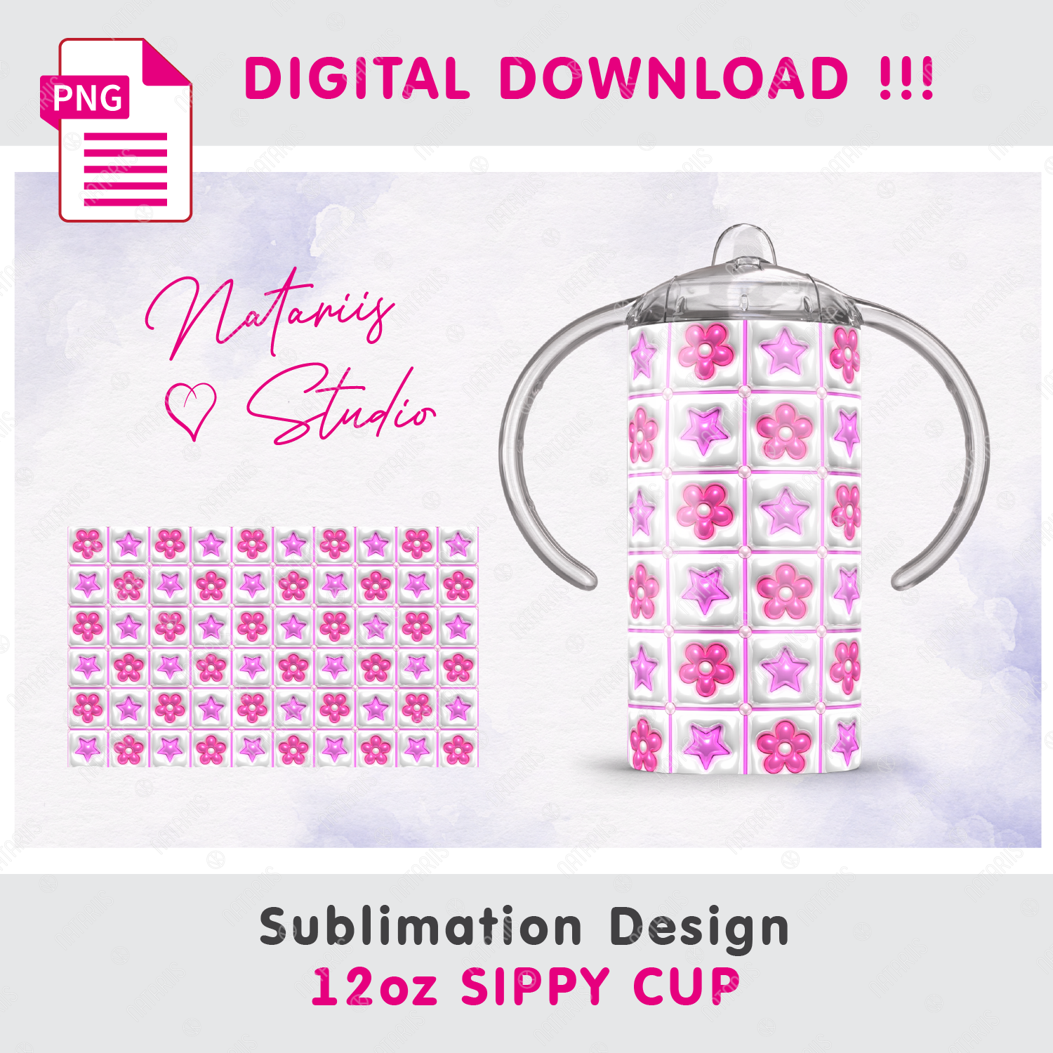Pink 3D Inflated Puff Barbie Style Sublimation 12oz Sippy - Inspire Uplift