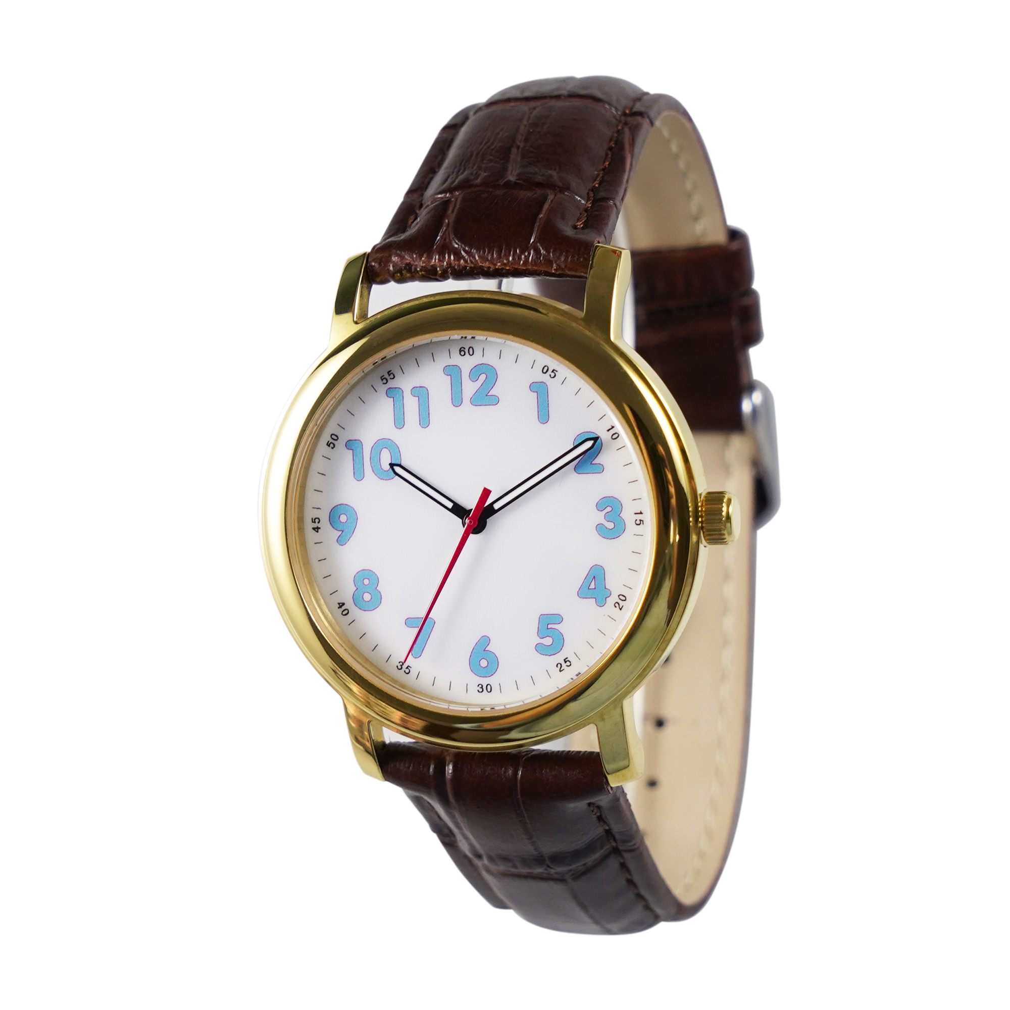 Easy Read Watch Blue Numbers Gold Personalized Watch Men Wat - Inspire ...