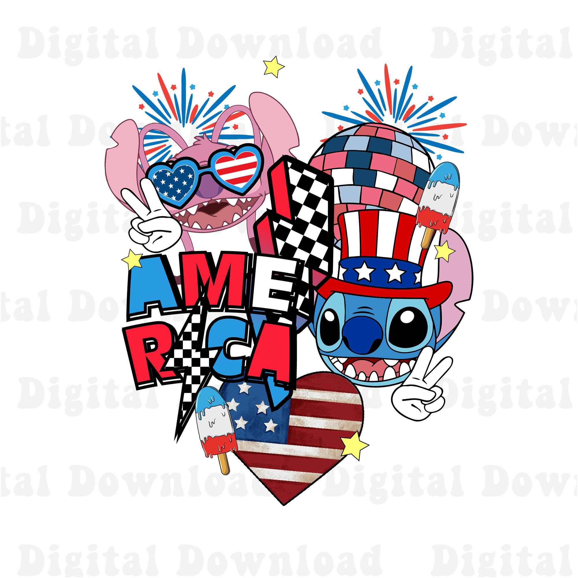 4th Of July Stitch Png, American Flag Stitch Png, Patriotic | Inspire ...