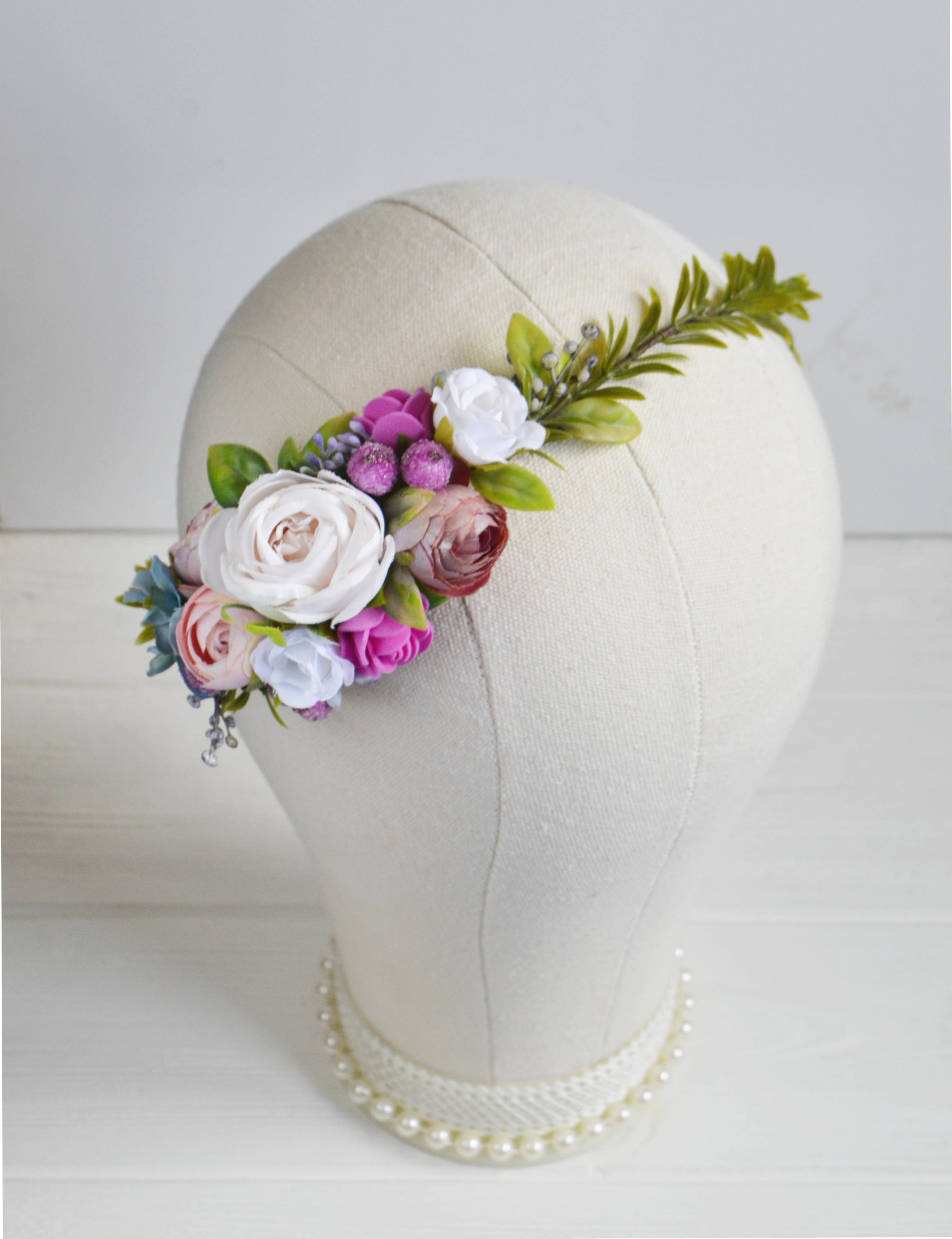 Pink white flower crown Girl floral wreath Flower girl crown | Inspire ...