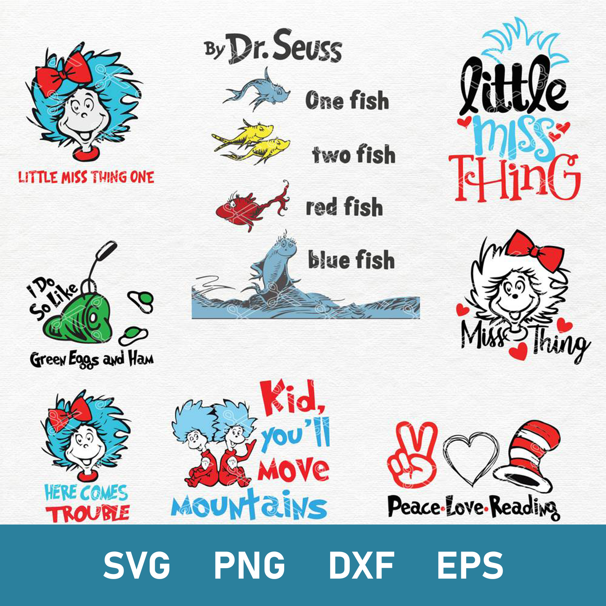 Bundle Dr Seuss Svg, One Fish, Two Fish, Red Fish, Blue Fish | Inspire ...