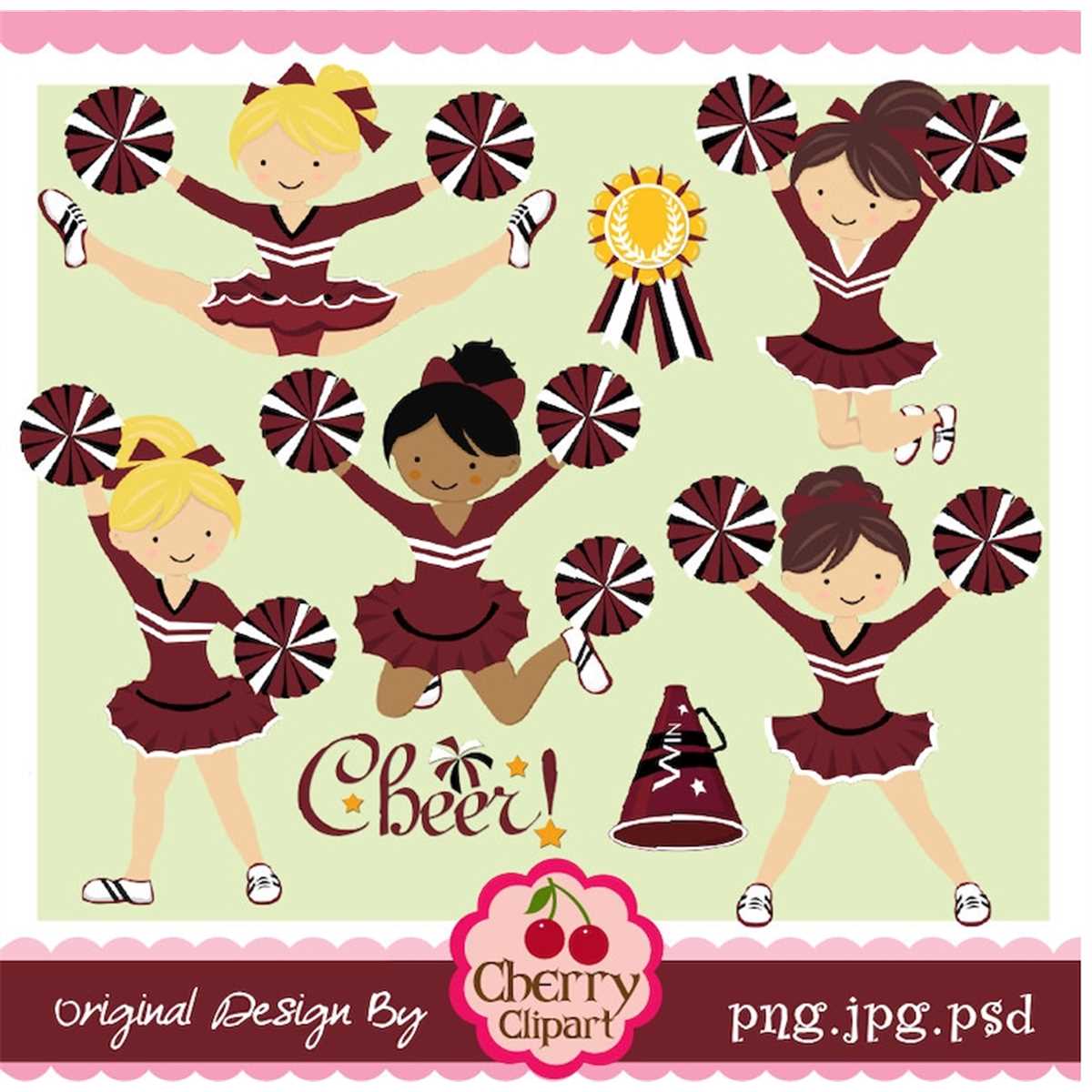 Maroon, Black and White Cheerleader Digital Clipart Set for | Inspire ...