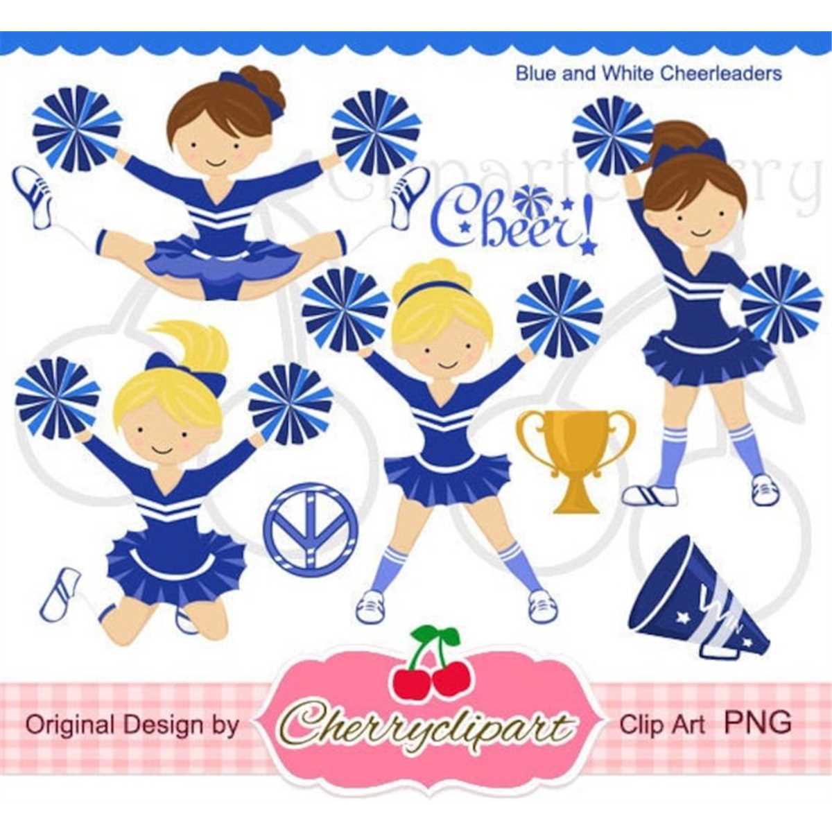 Blue & White Cheerleader Digital Clipart Set for -Personal a | Inspire ...