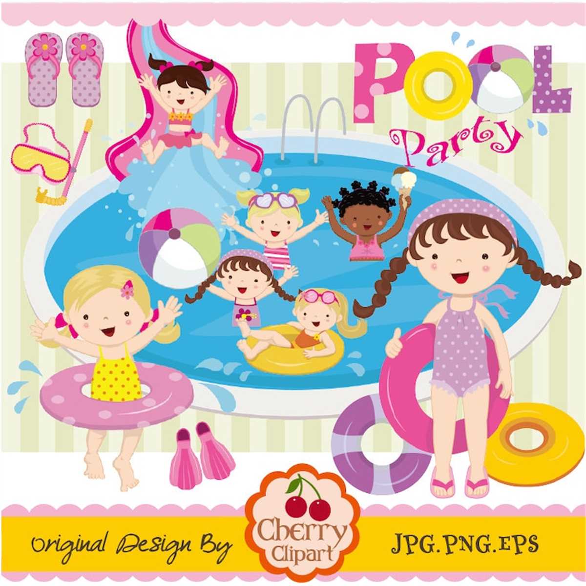 Pool Party Swim Girls Digital Clipart Set -Personal and Comm | Inspire ...