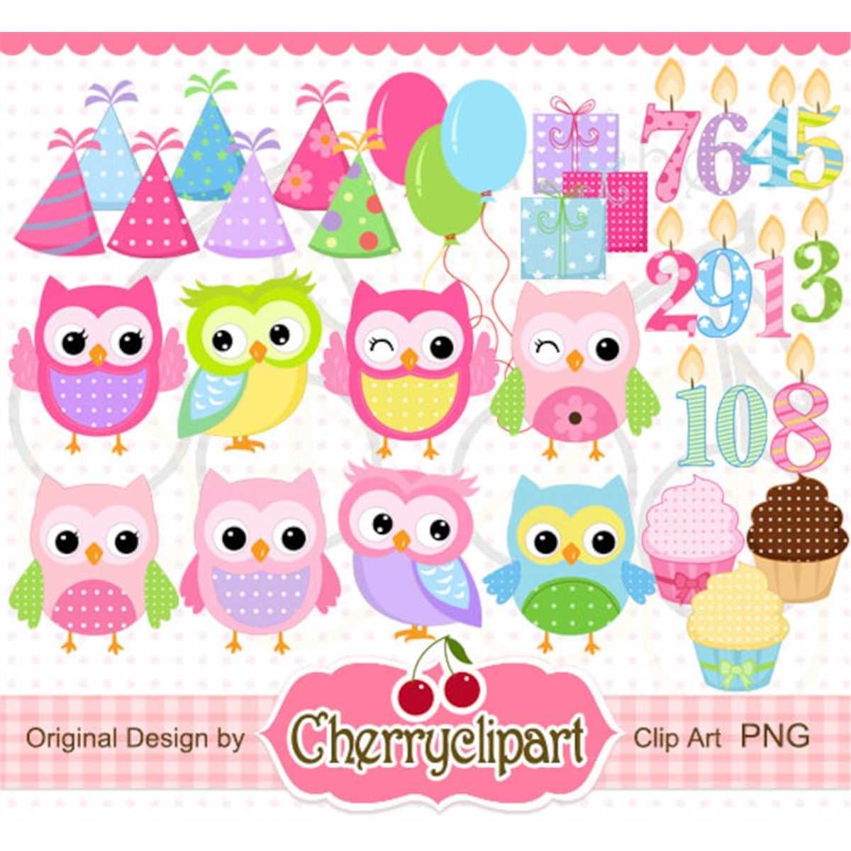 Birthday Owls Digital Clipart Set-the hats are separately,Bi | Inspire ...