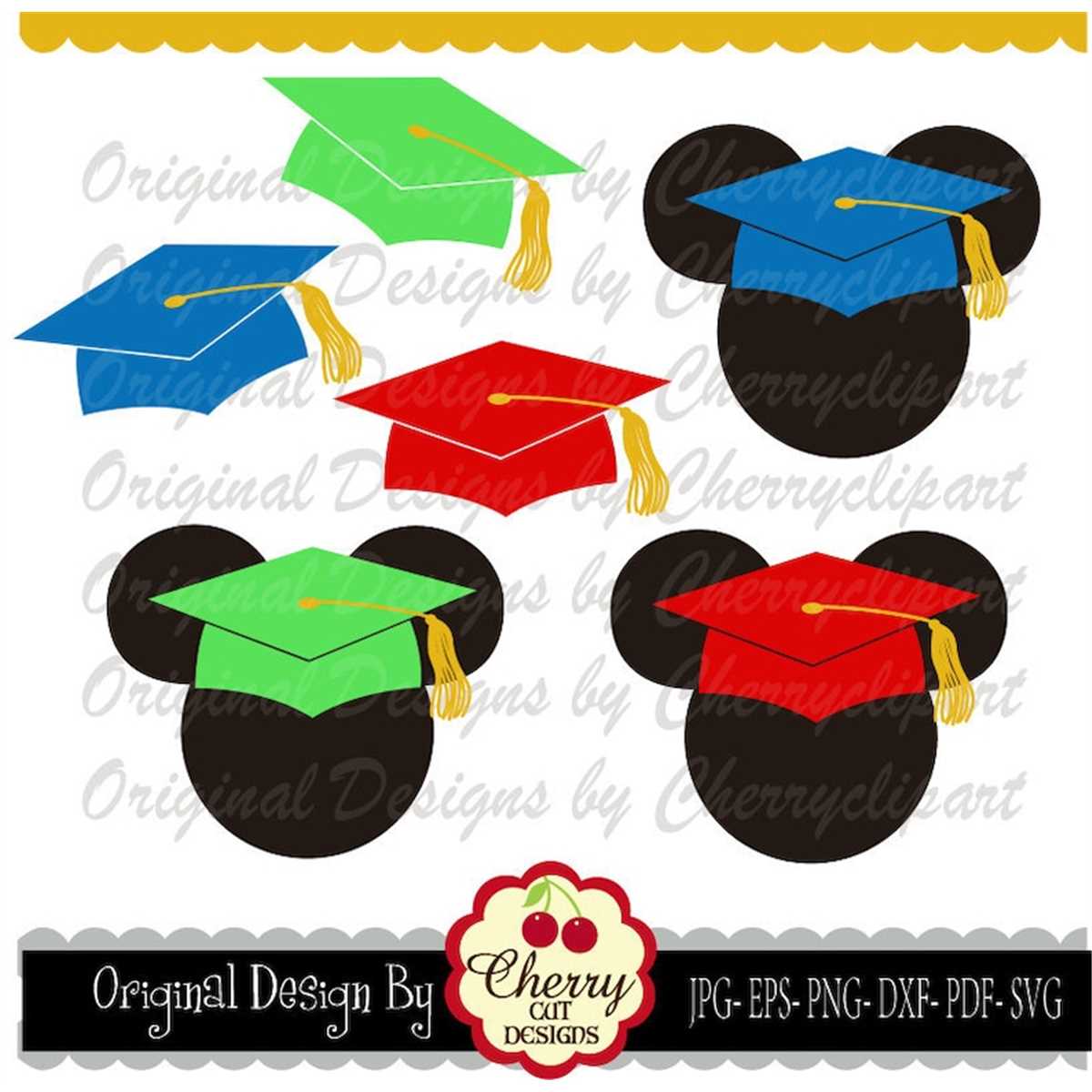 Graduation caps Mickey Mouse ears svg png jpg Pack Bundle Si | Inspire ...