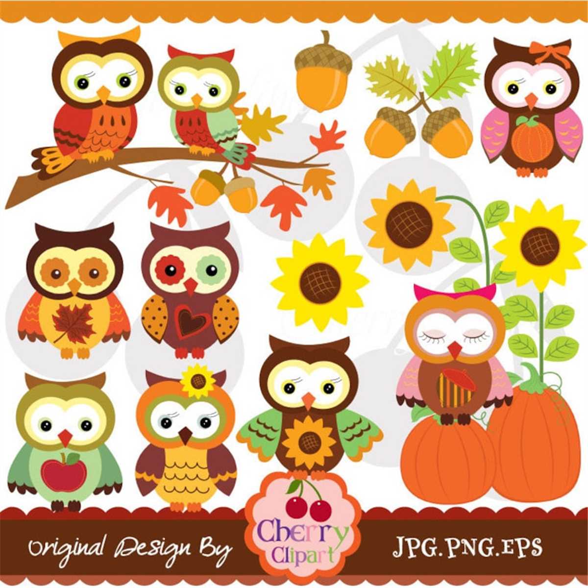 Autumn Owls Digital Clipart Set for-Personal and Commercial | Inspire ...