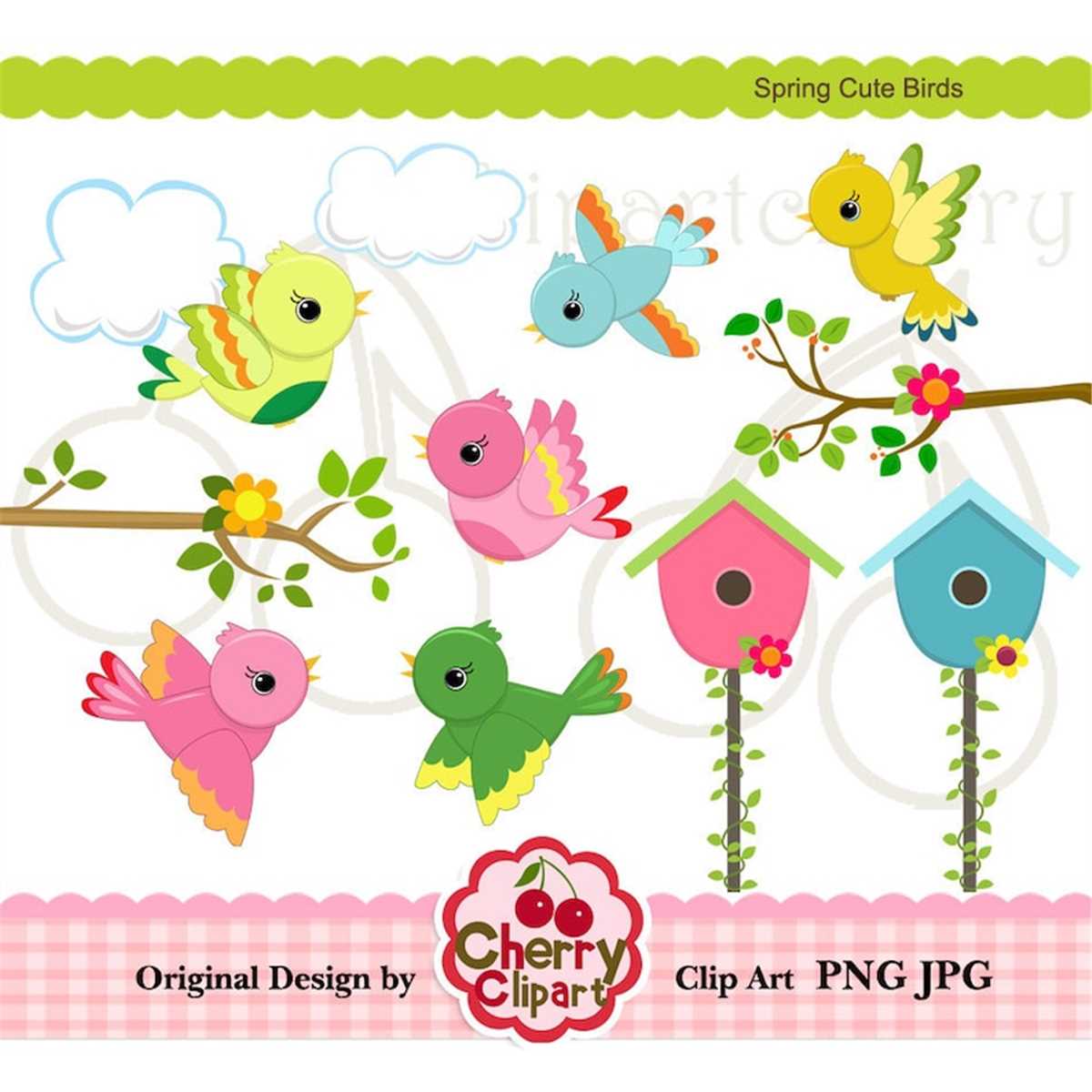 Spring Cute Birds Digital Clipart Set for -Personal and Comm - Inspire ...