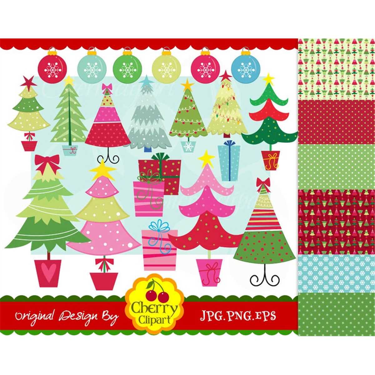 Christmas Funky Trees digital clip art and digital papers-Pe | Inspire ...