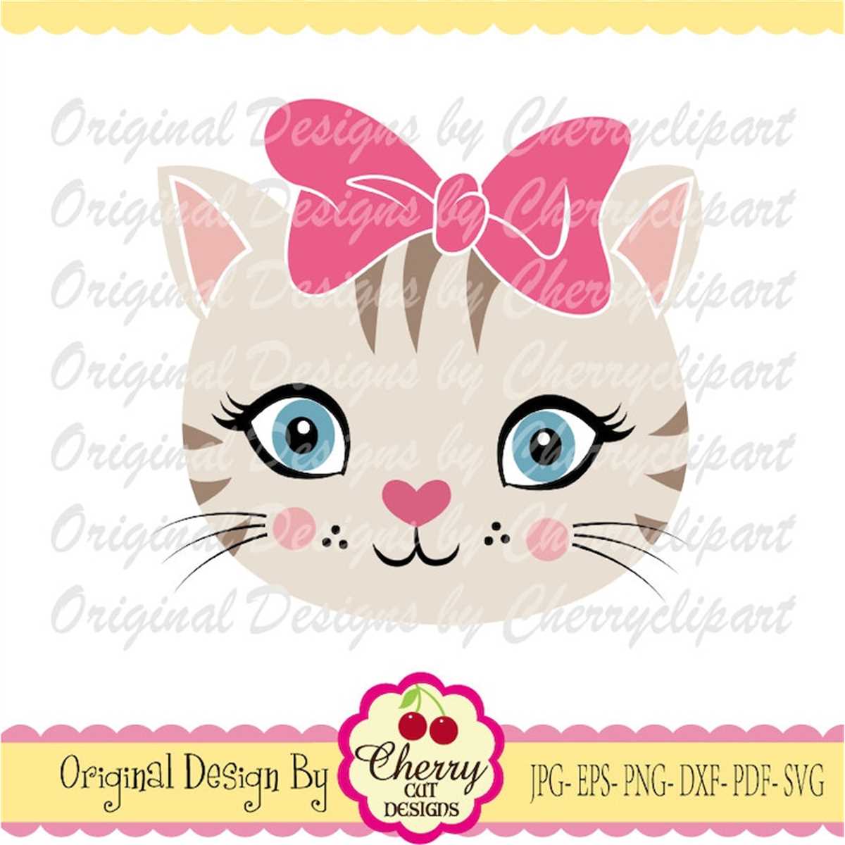 SVG DXF Cat face SVG, Kitty Cat svg, Cat with bow svg Silhou | Inspire ...