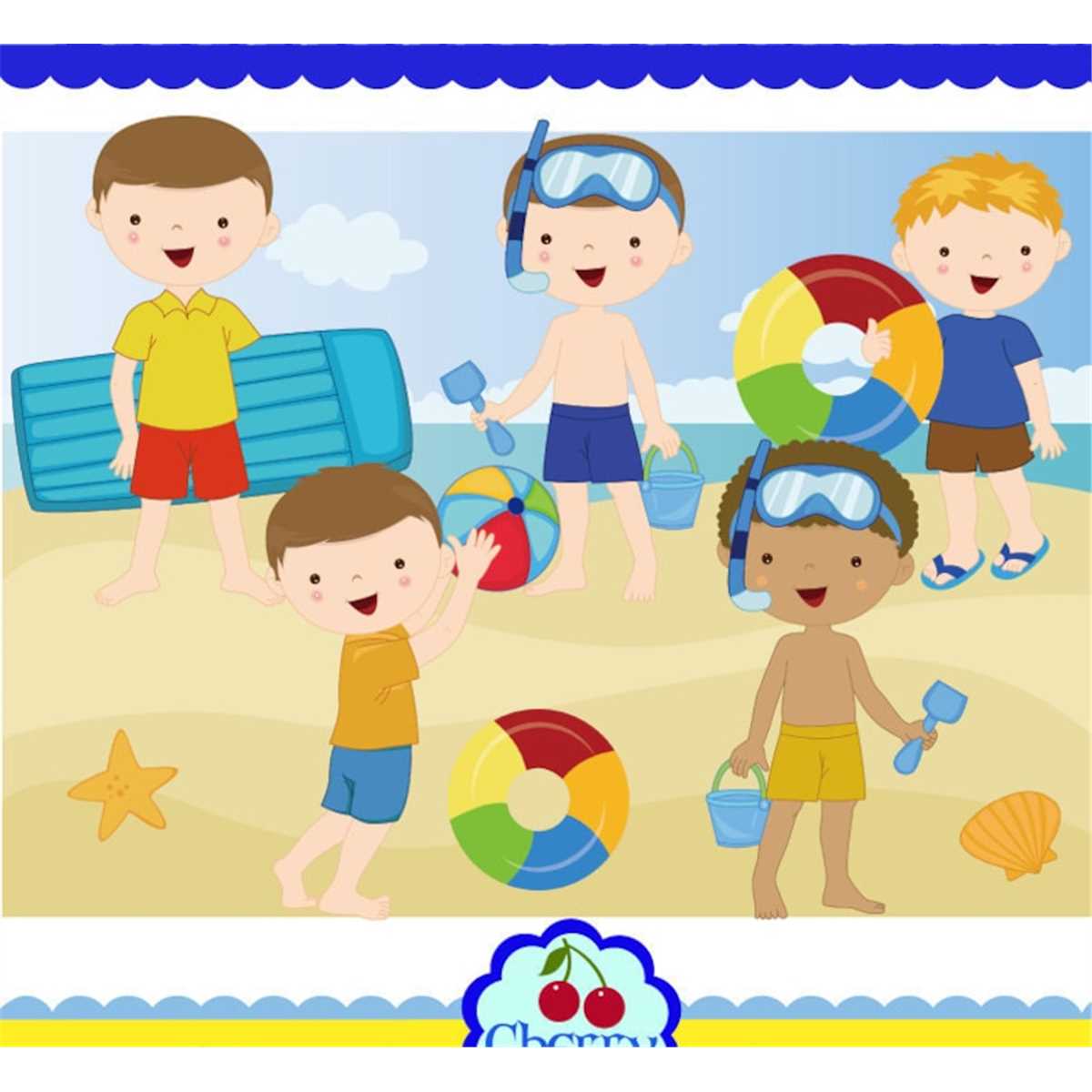Summer time beach kids for boys clip art set-Personal and Co | Inspire ...