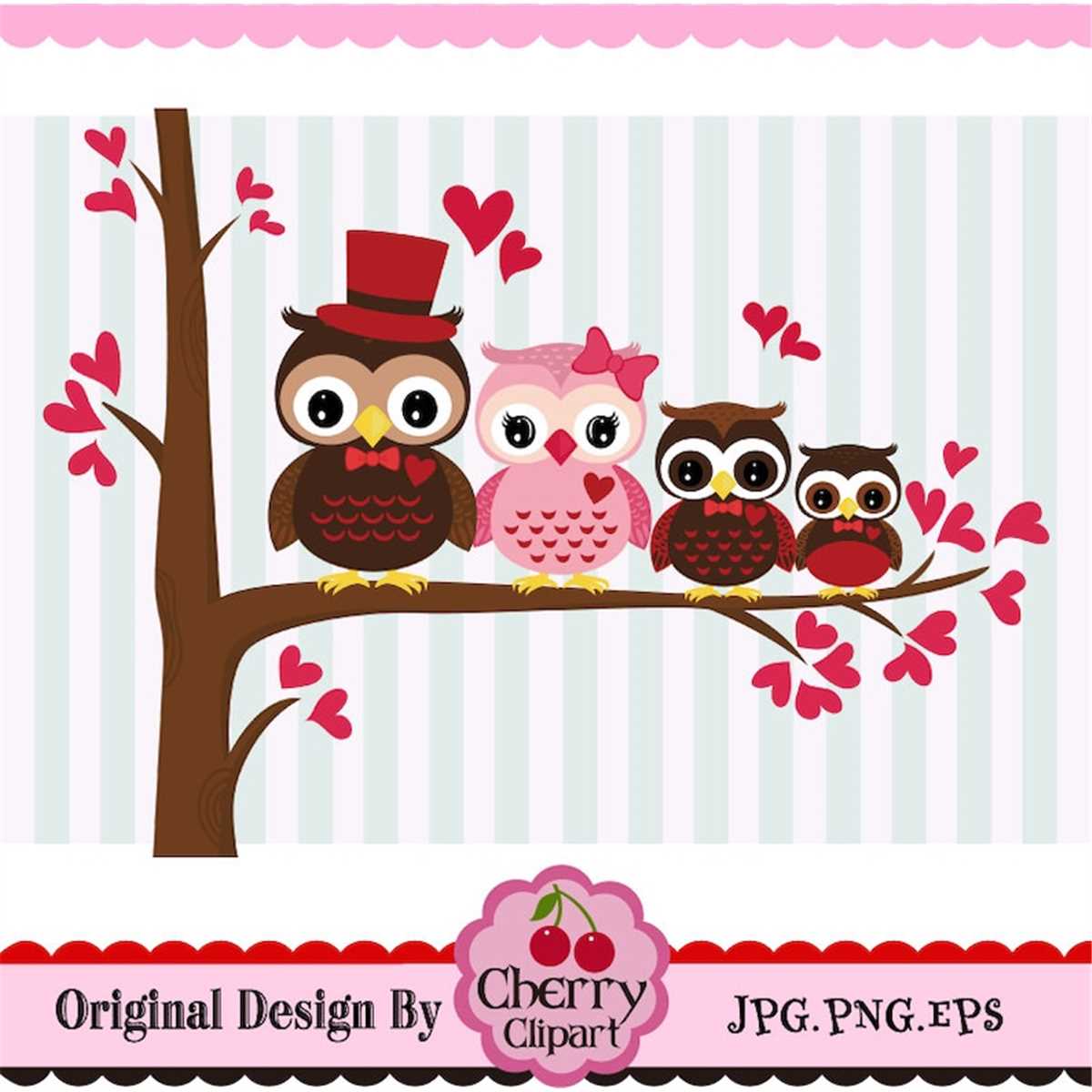 Valentine Owsl family Valentine's Day Sweet Owls Clip art se | Inspire ...