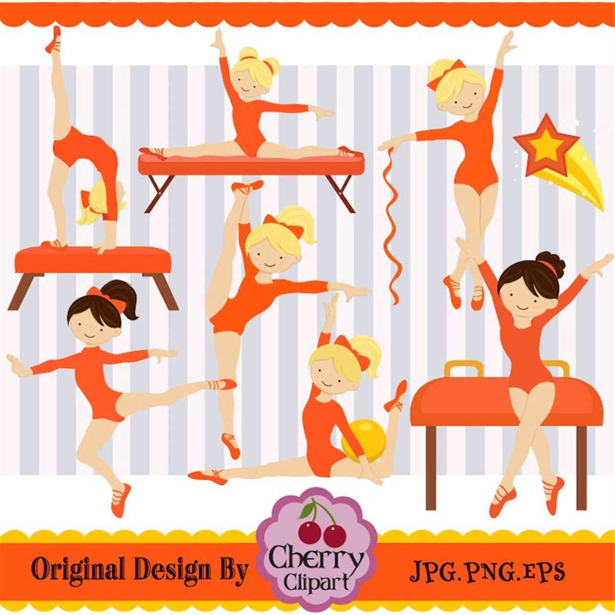 Gymnastics Girls Orange Outfits clip art set -Personal and C | Inspire ...