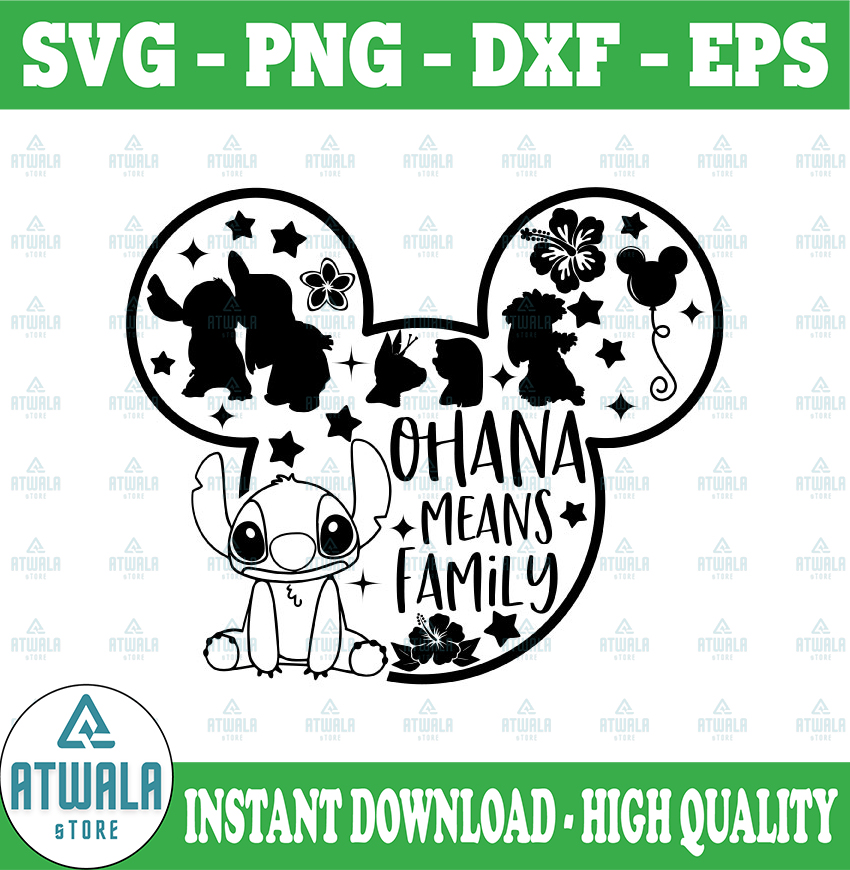 Mickey outline Lilo and stitch ohana means family SVG, PNG, | Inspire ...
