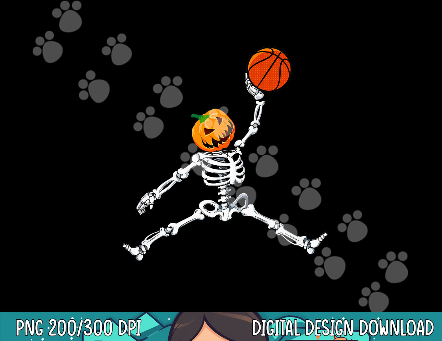 Skeleton Basketball Halloween Pumpkin Slam Dunk png, sublim | Inspire ...