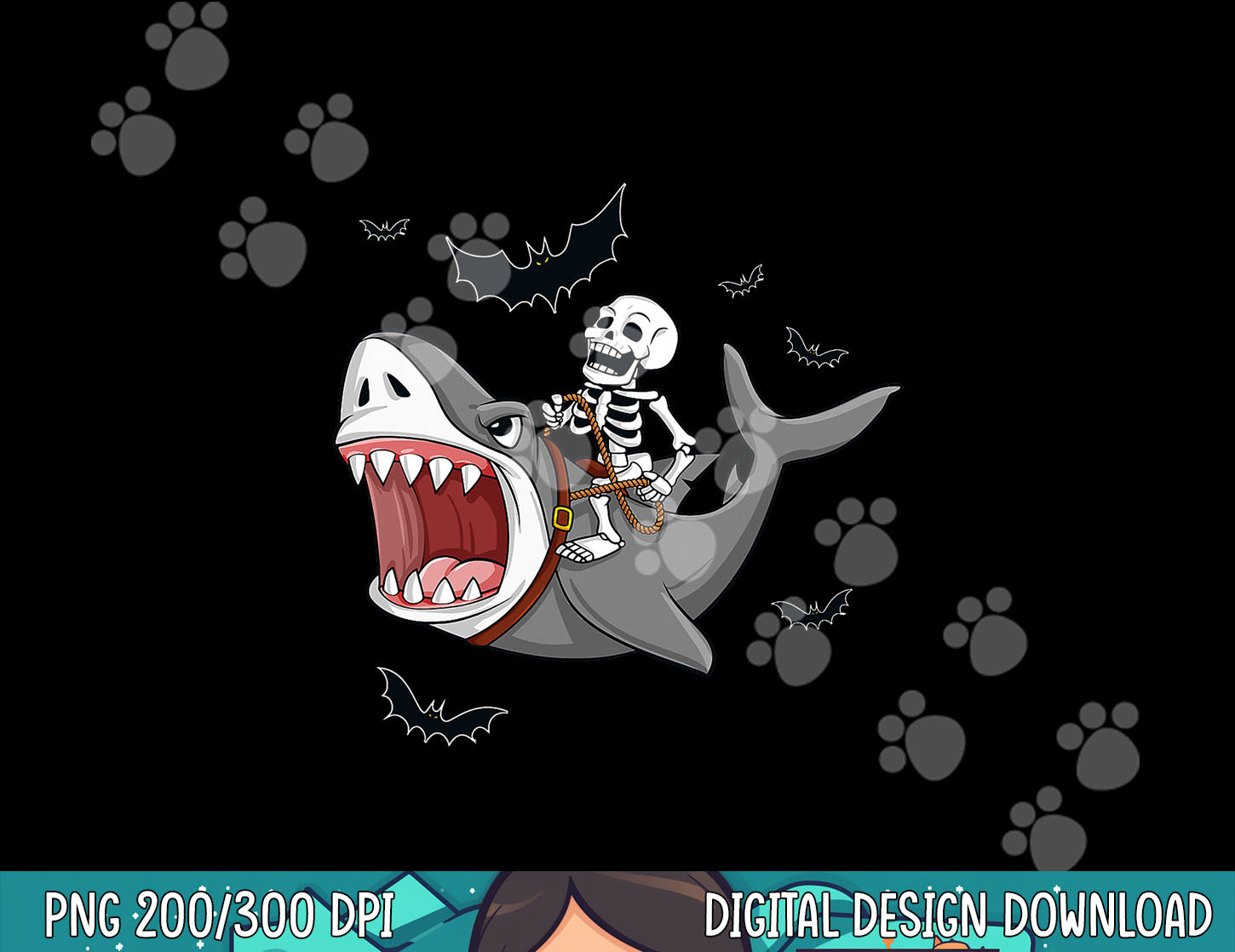 Skeleton Riding Shark Scary Halloween Boys Girls Kids png, s | Inspire ...