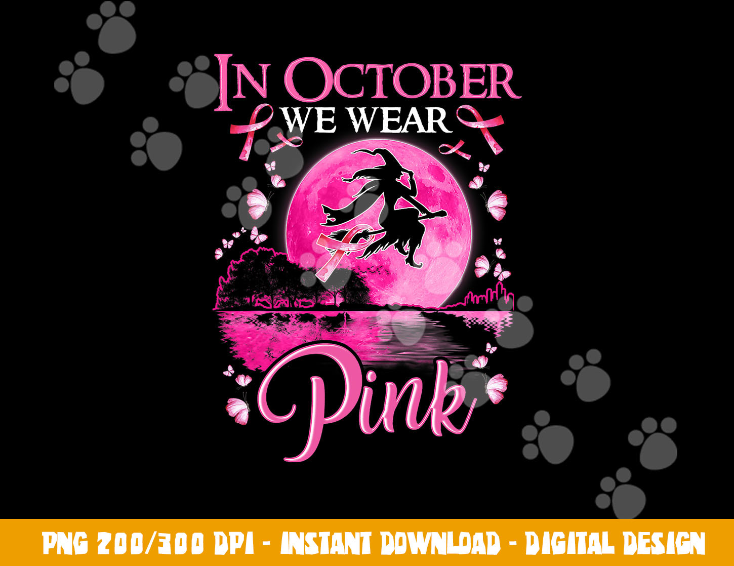 In October We Wear Pink Ribbon Witch Halloween Breast Cancer | Inspire ...