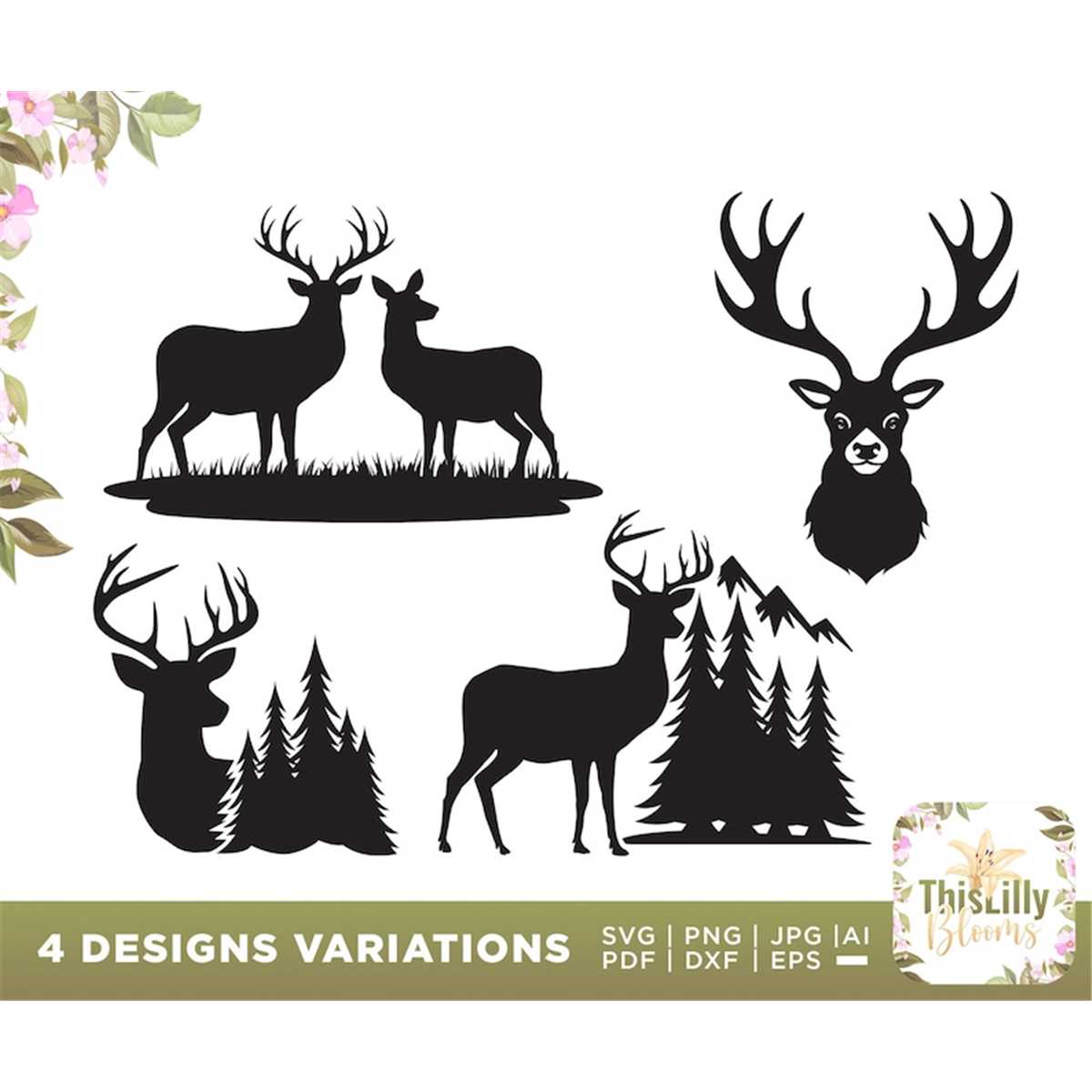 Deer Bundle Svg, Deer Svg, Head Svg, Nature Deer Svg file, D | Inspire ...