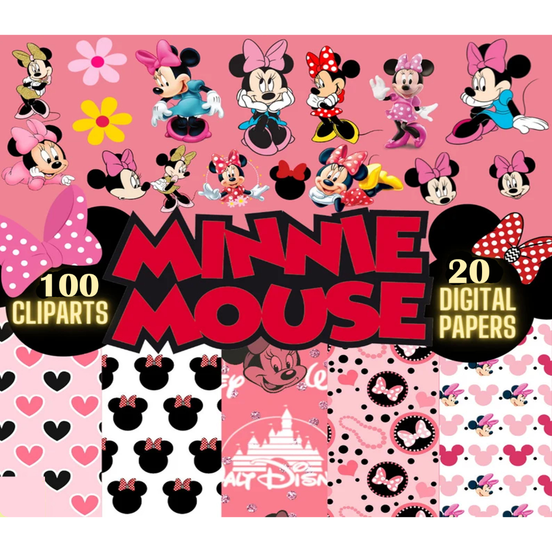 20 Minnie Mouse Digital Paper, Minnie Mickey, Minnie Font, M | Inspire ...