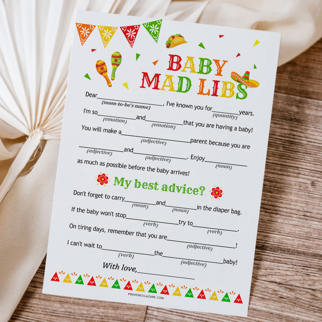 Baby Mad Libs Mexican Baby Shower Game, Baby Shower Mad Libs | Inspire ...
