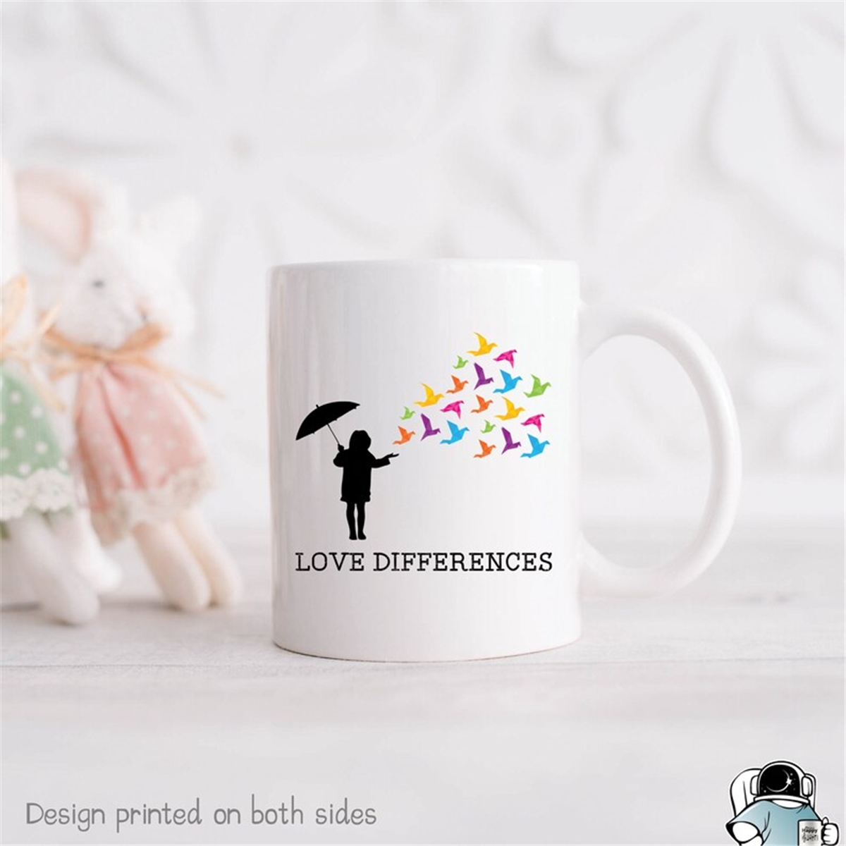 Love Differences Origami Crane Coffee Mug Autism Awareness - Inspire Uplift