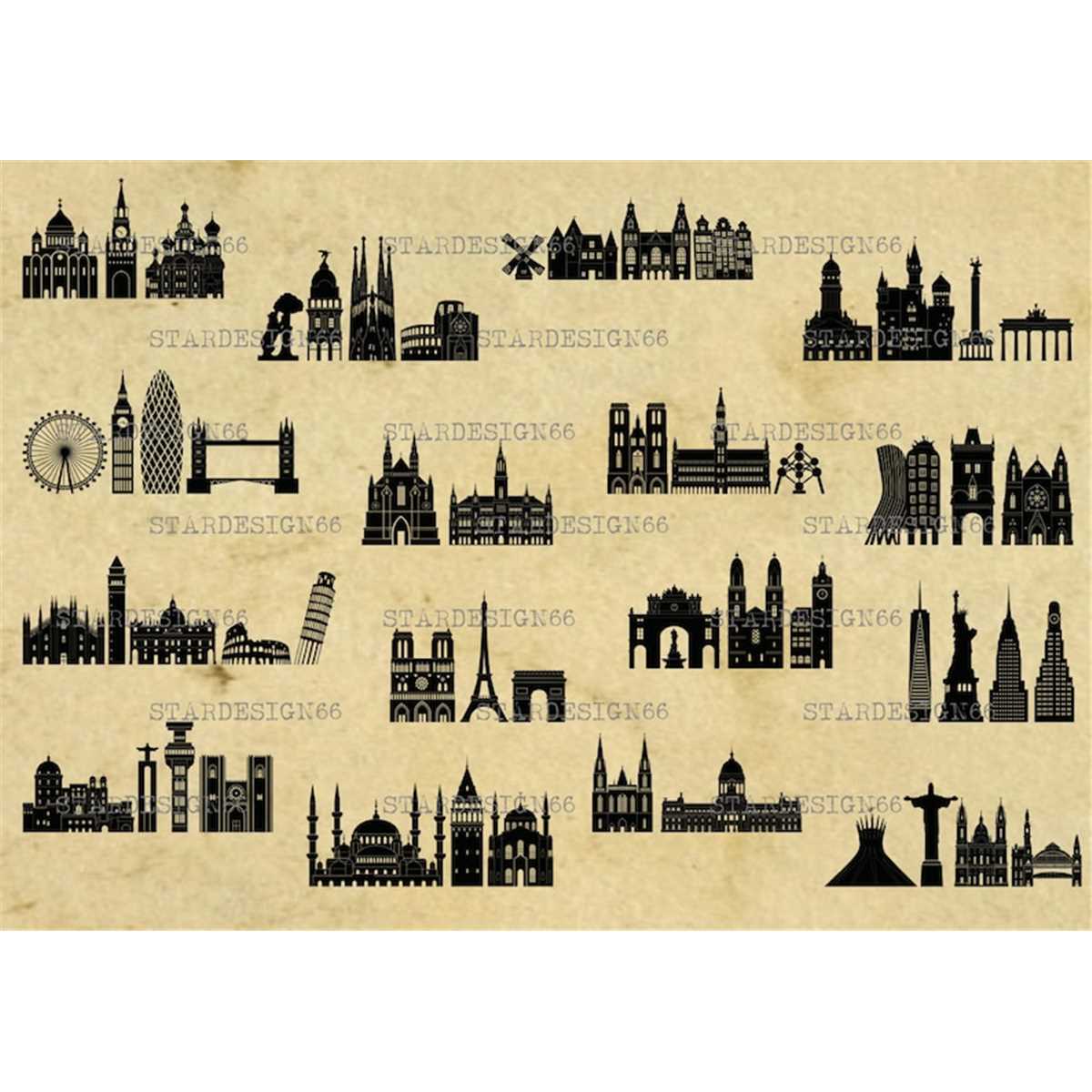 World Landmark Set Download Free Vectors Clipart
