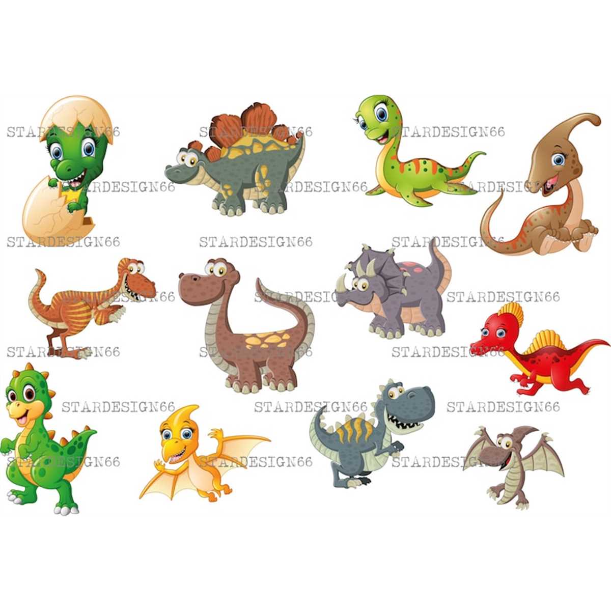 Digital EPS PNG JPG Cartoon dinosaurs, prehistoric animal, c - Inspire ...
