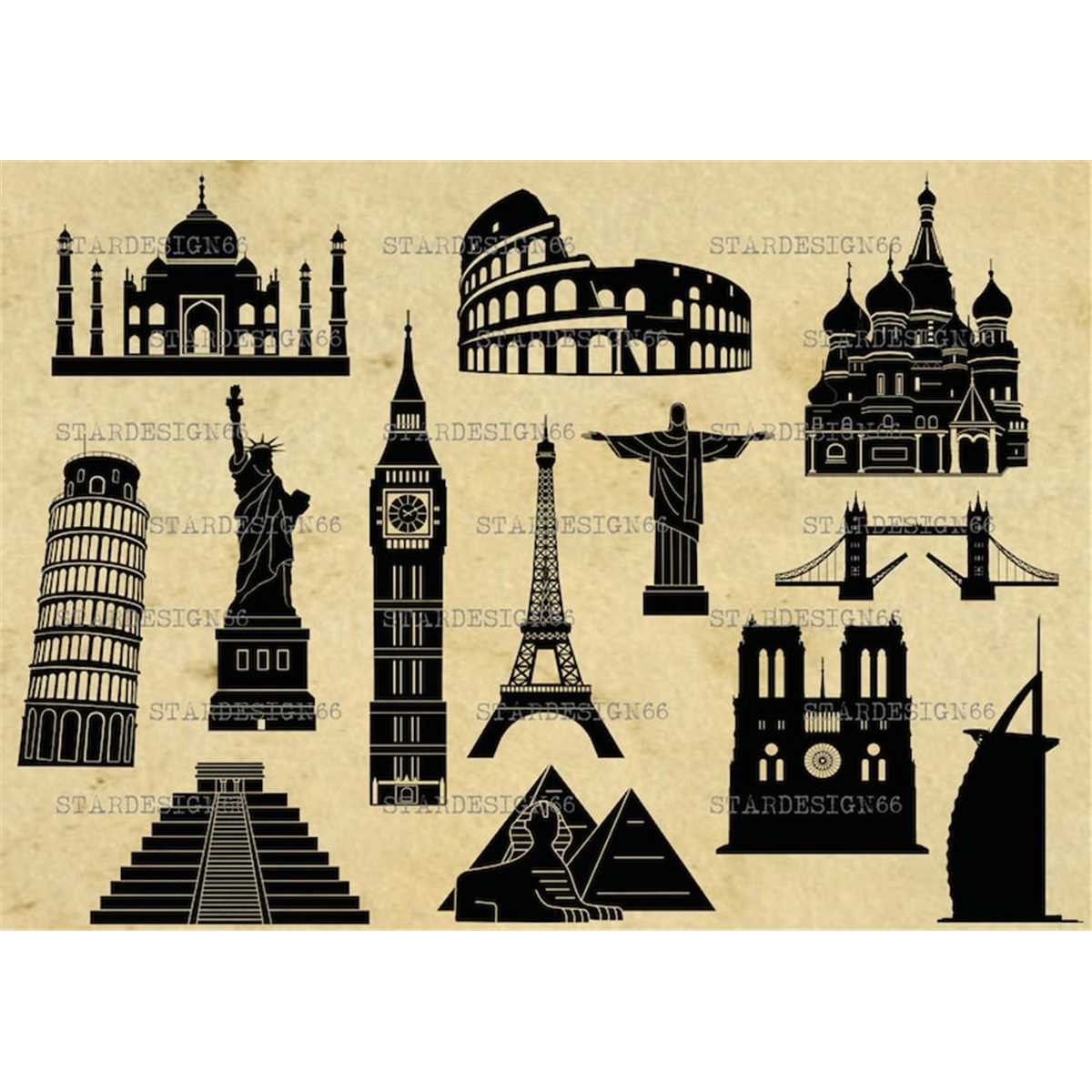 Digital SVG PNG JPG World Landmarks, vector, clipart, silhou - Inspire ...
