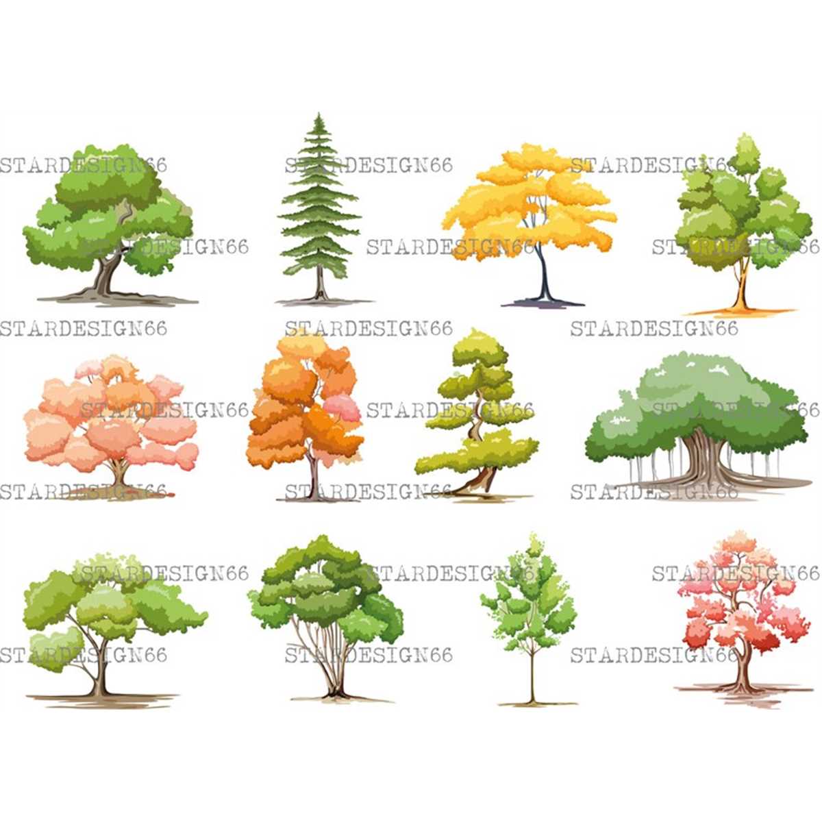 Digital EPS PNG JPG Trees, oak, lone, nature, vector, clipar - Inspire ...