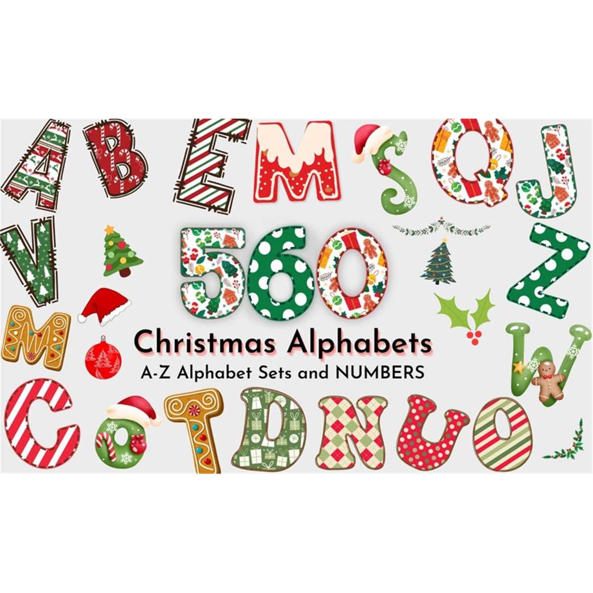 Christmas Alphabets and Numbers 560 Christmas Sublimation Al | Inspire ...