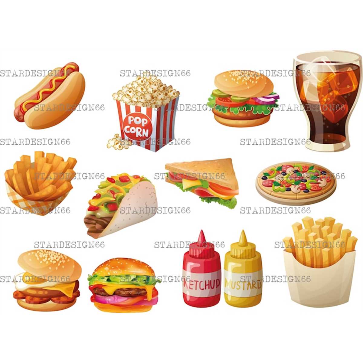 Digital EPS PNG Fast Food, coke, hamburger, hot dog, pizza, - Inspire ...