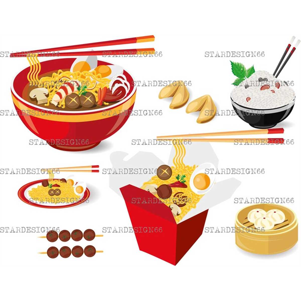 Digital EPS PNG JPG Chinese Food set, clipart, vector, templ - Inspire ...