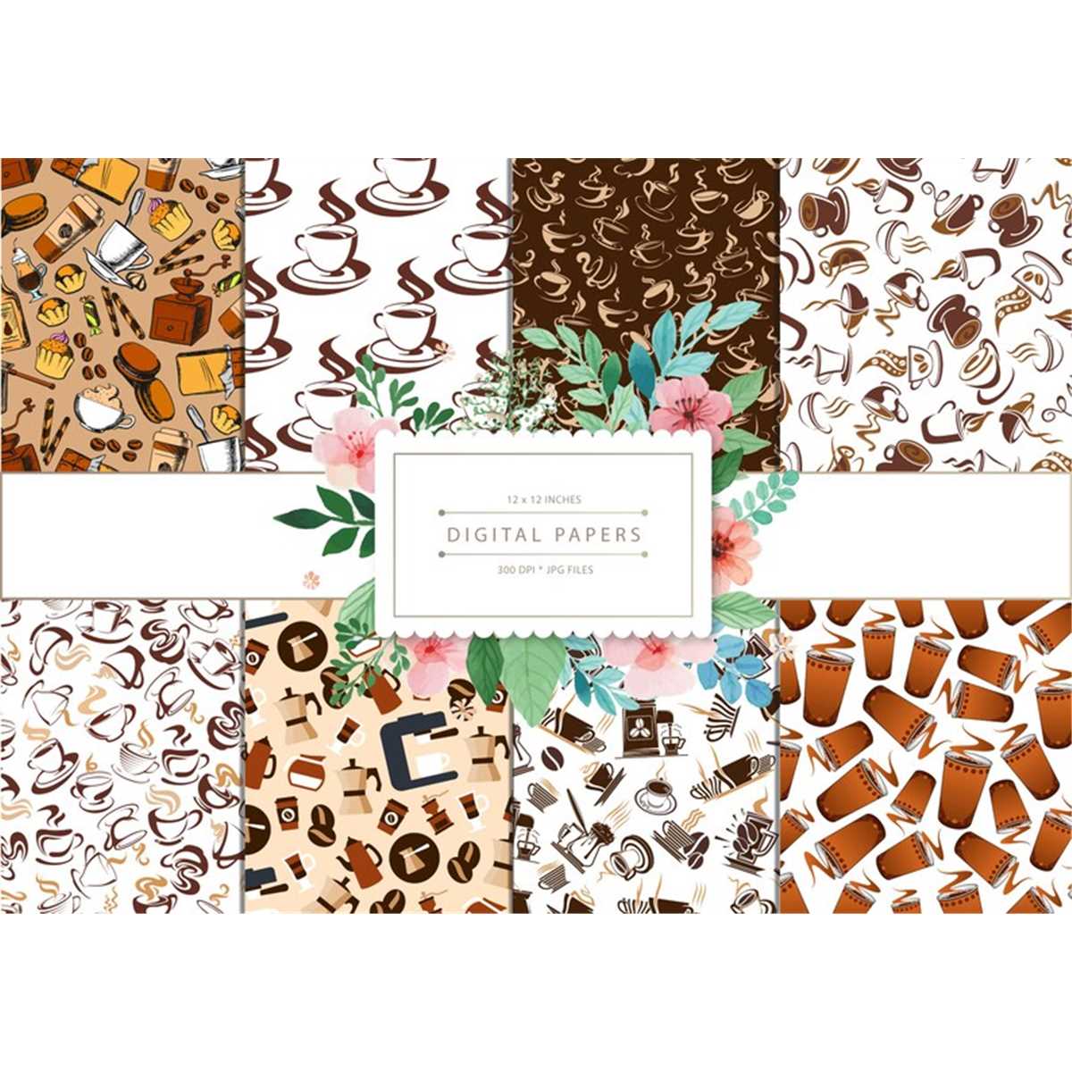 DIGITAL PAPERS Coffee Patterns | graphic resources printable - Inspire ...