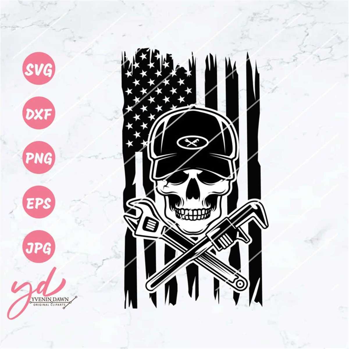 US Plumber Skull Svg | Plumber Svg | Plumbing Svg | USA Flag - Inspire ...