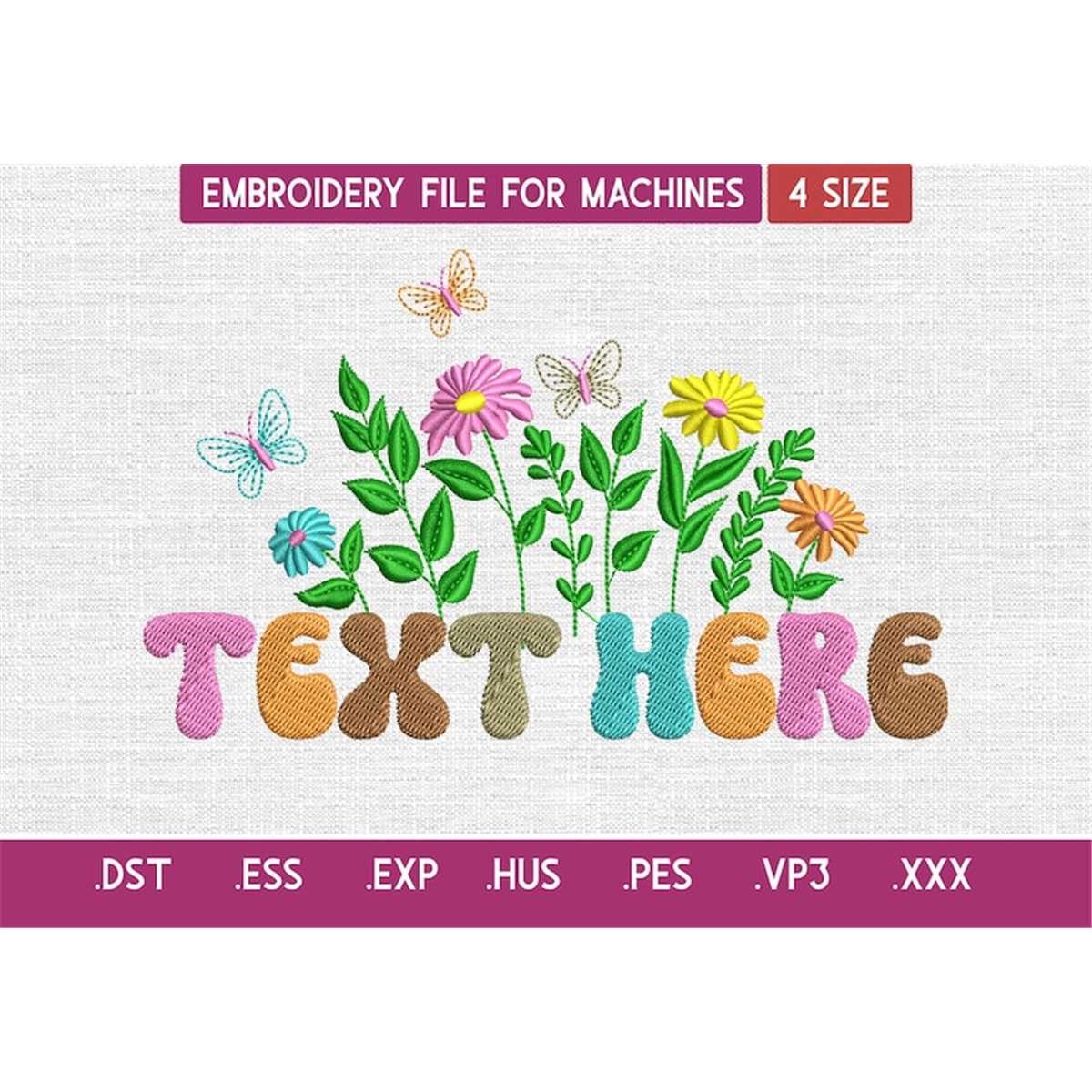 Custom Name Flower Embroidery Design File, Custom Text Embro | Inspire ...