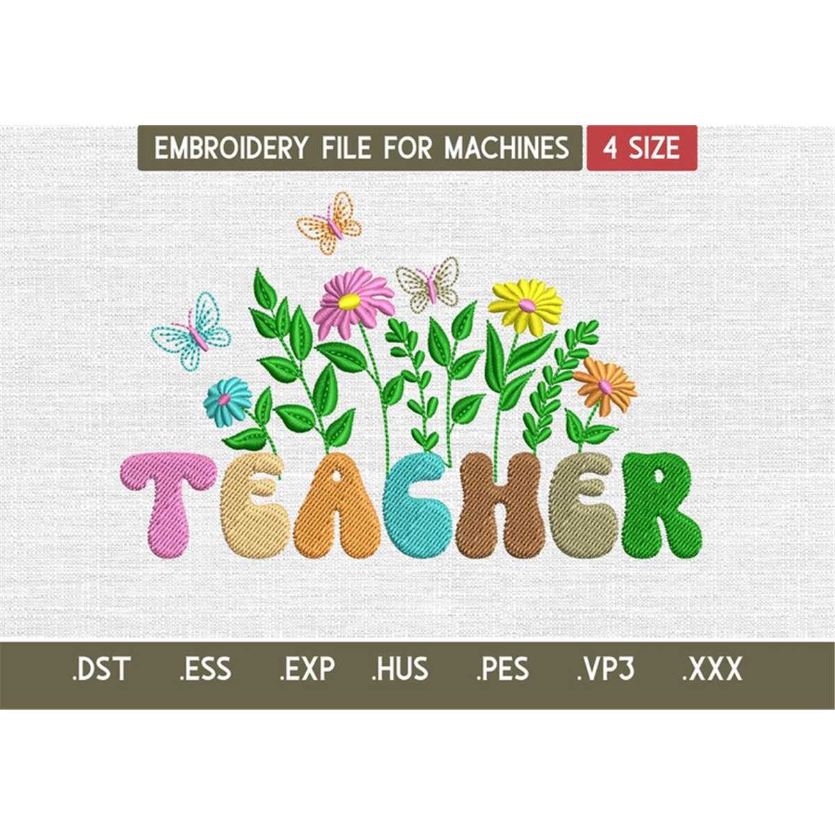 Teacher Flower Embroidery Design File, Teacher Flower Embroi | Inspire ...