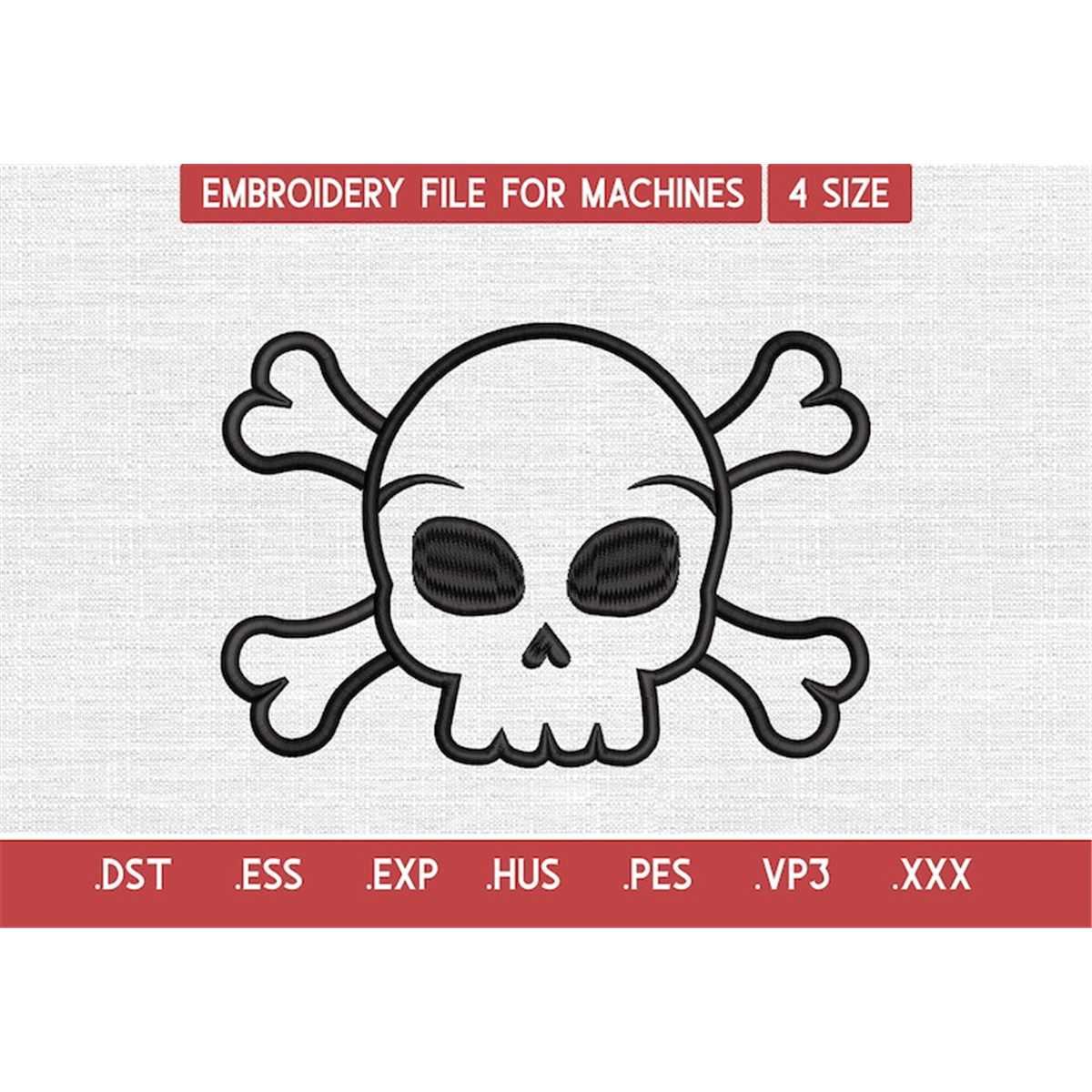 Skull with bones Embroidery Design File, Skull Embroidery De - Inspire ...