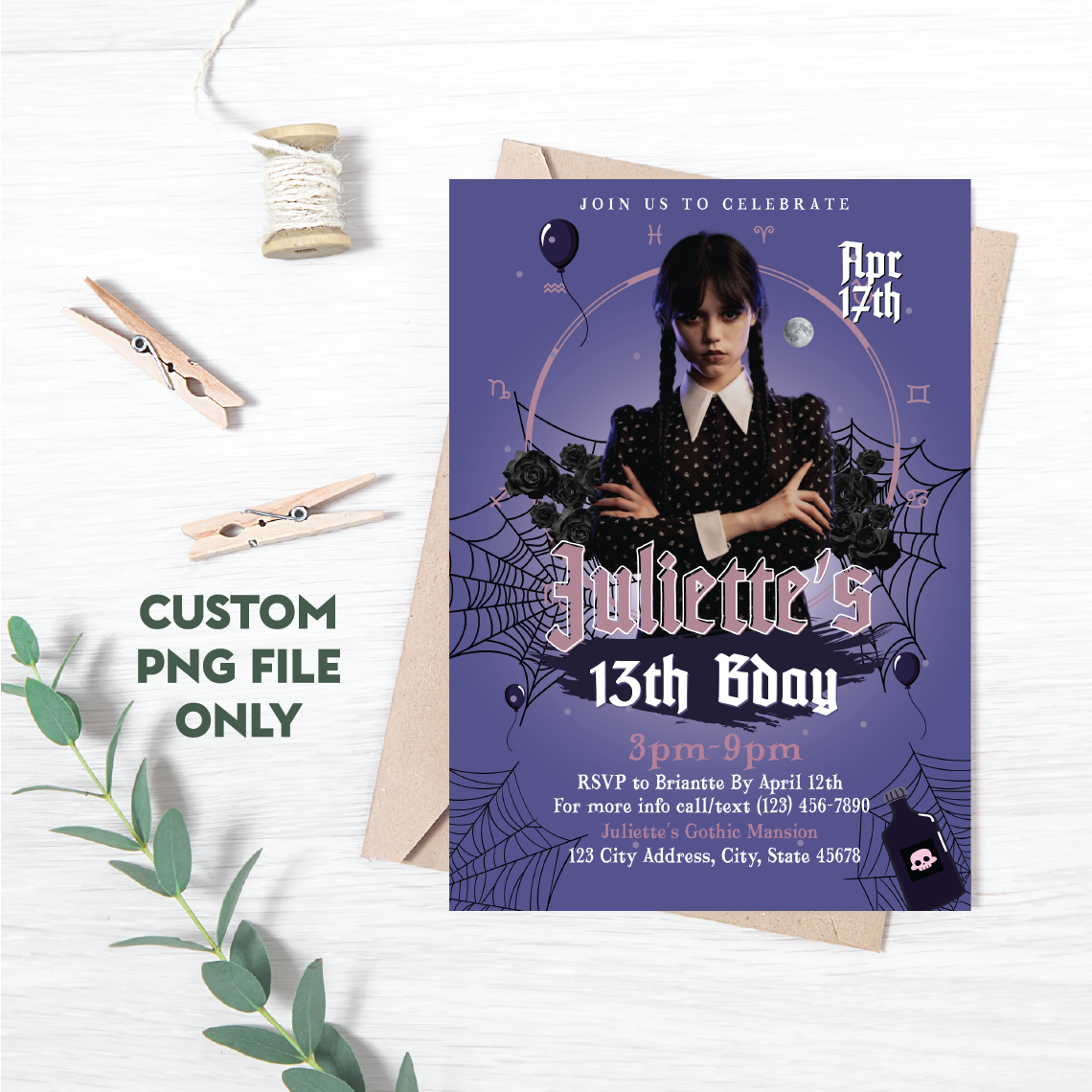 Personalized File Wednesday Addams Birthday Invitation | Wed - Inspire ...