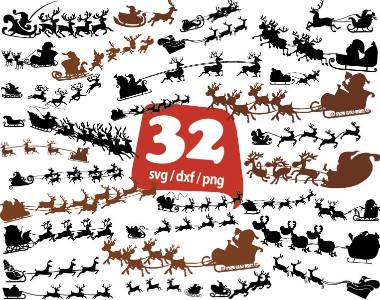 Santa with Reindeer SVG, Santa's Sleigh SVG, Santa Claus SVG - Inspire ...
