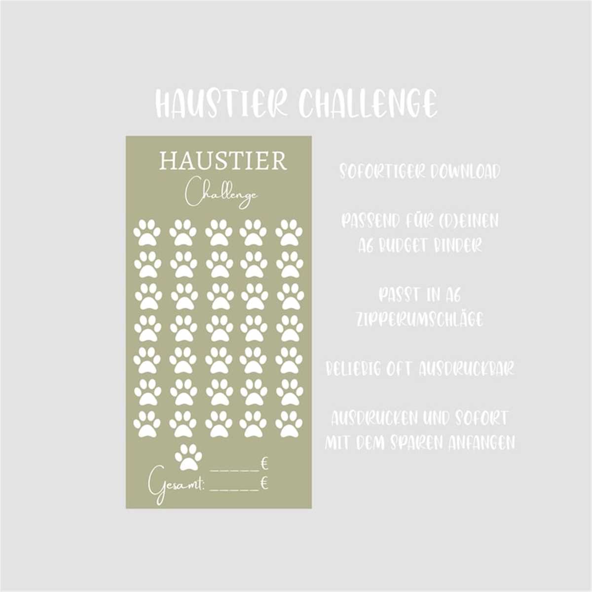 Pet Challenge Paw with Budget Sheet - Sparchallenge Dog Cat | Inspire ...