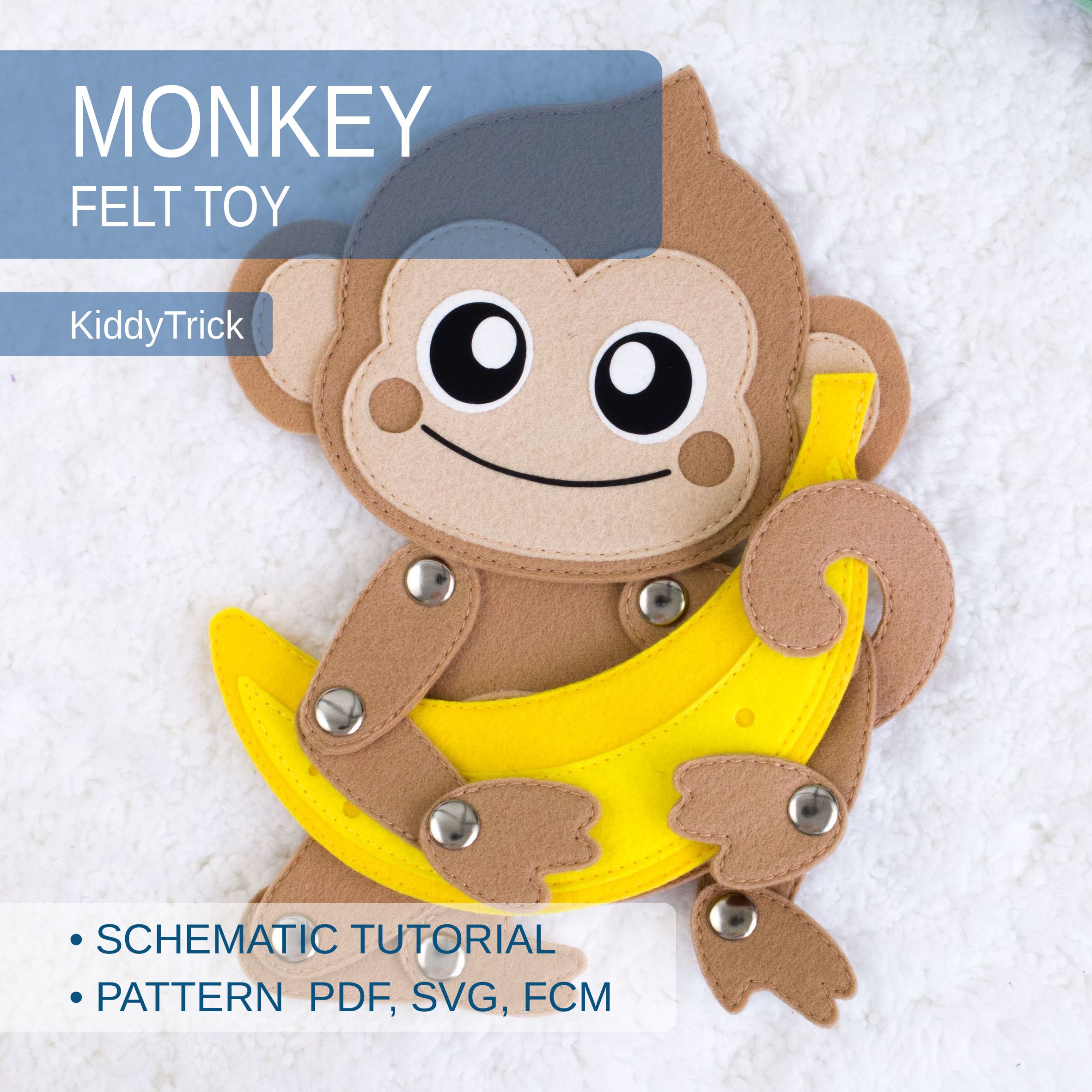 Sewing Pattern, Felt Monkey with a Banana, Flat articulated | Inspire ...